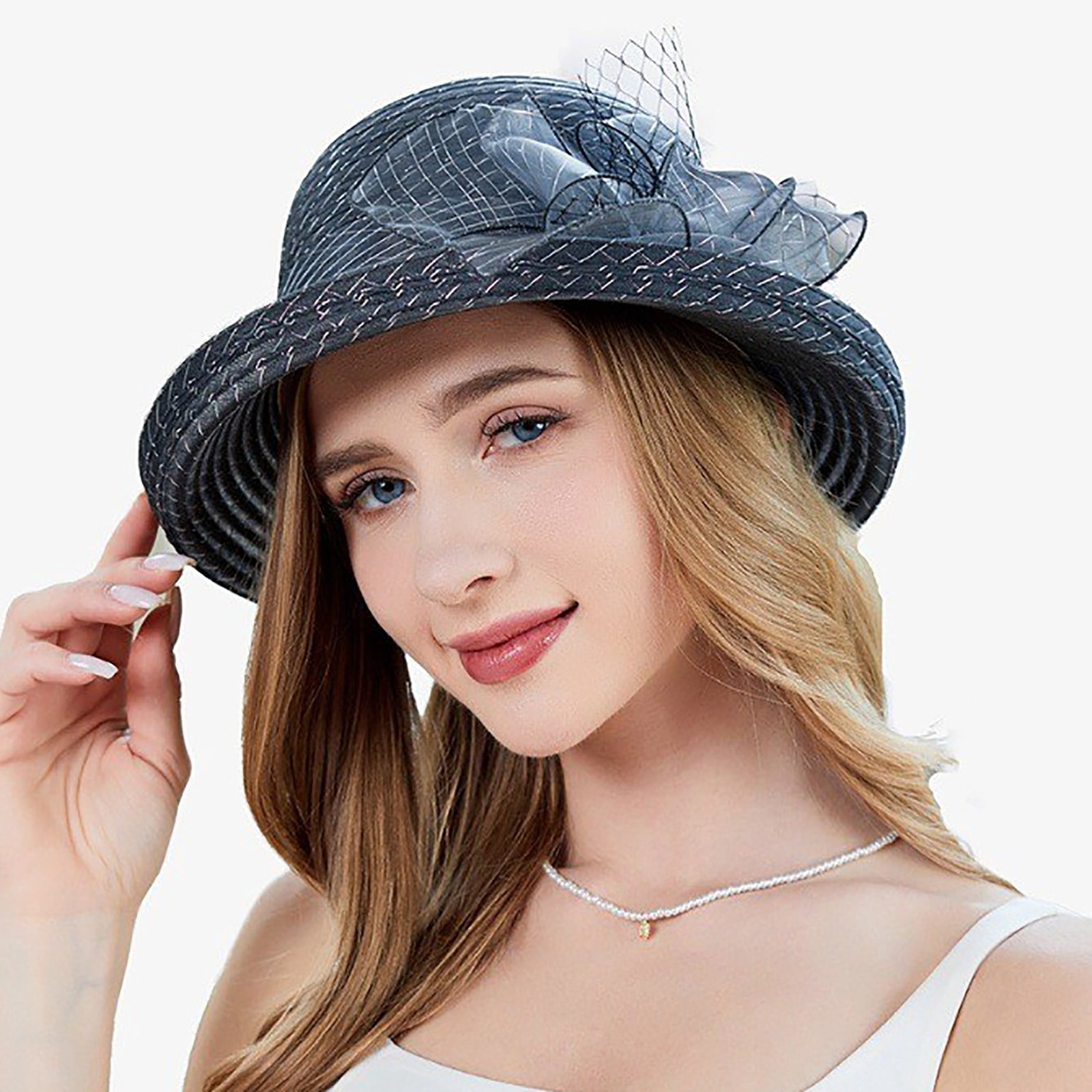Womens Summer Dress Hat Wide Leaf Flower Bridal Shower Hat Sun Hats ...