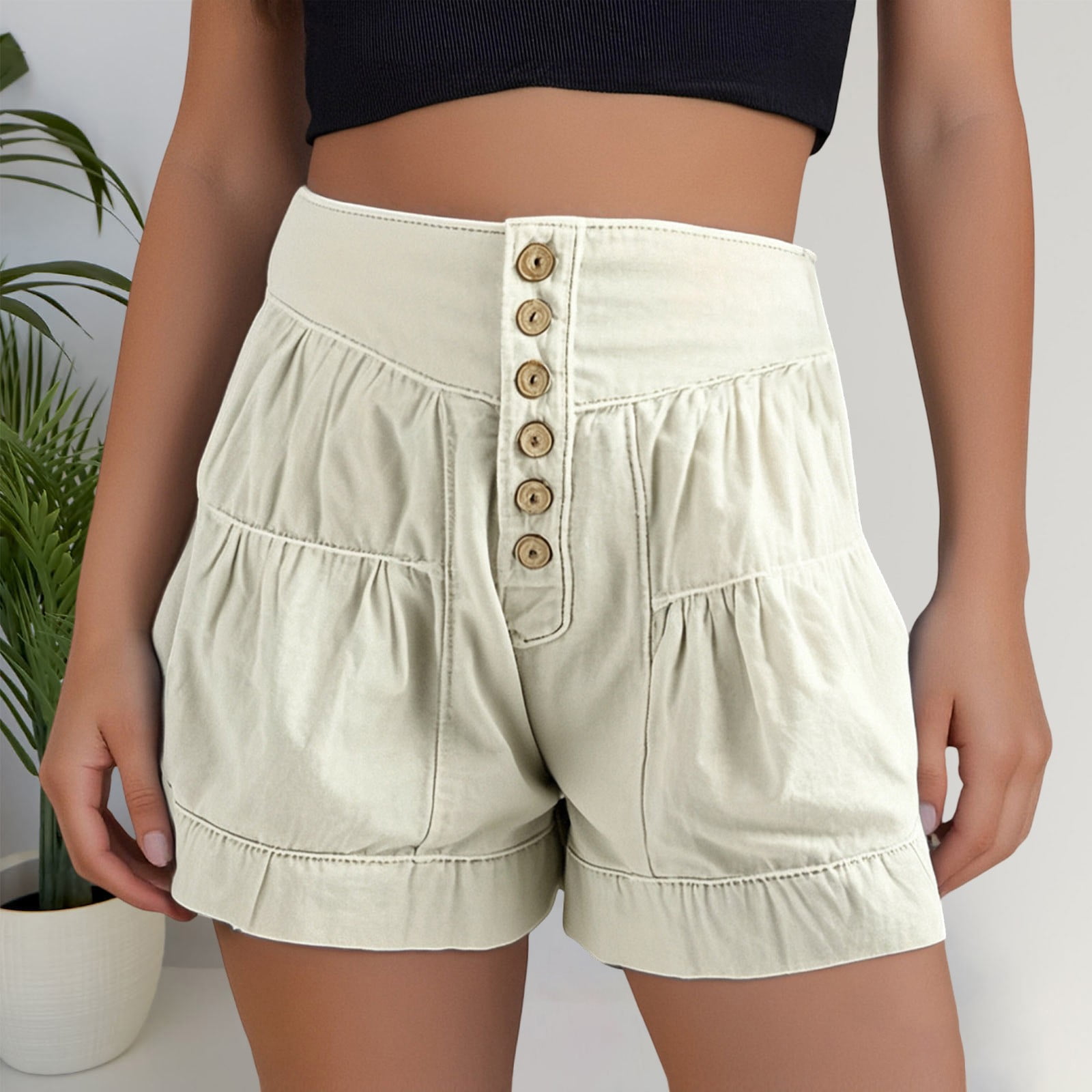 Womens Summer Flowy Jean Shorts Button Up High Waisted Wide Leg Denim ...