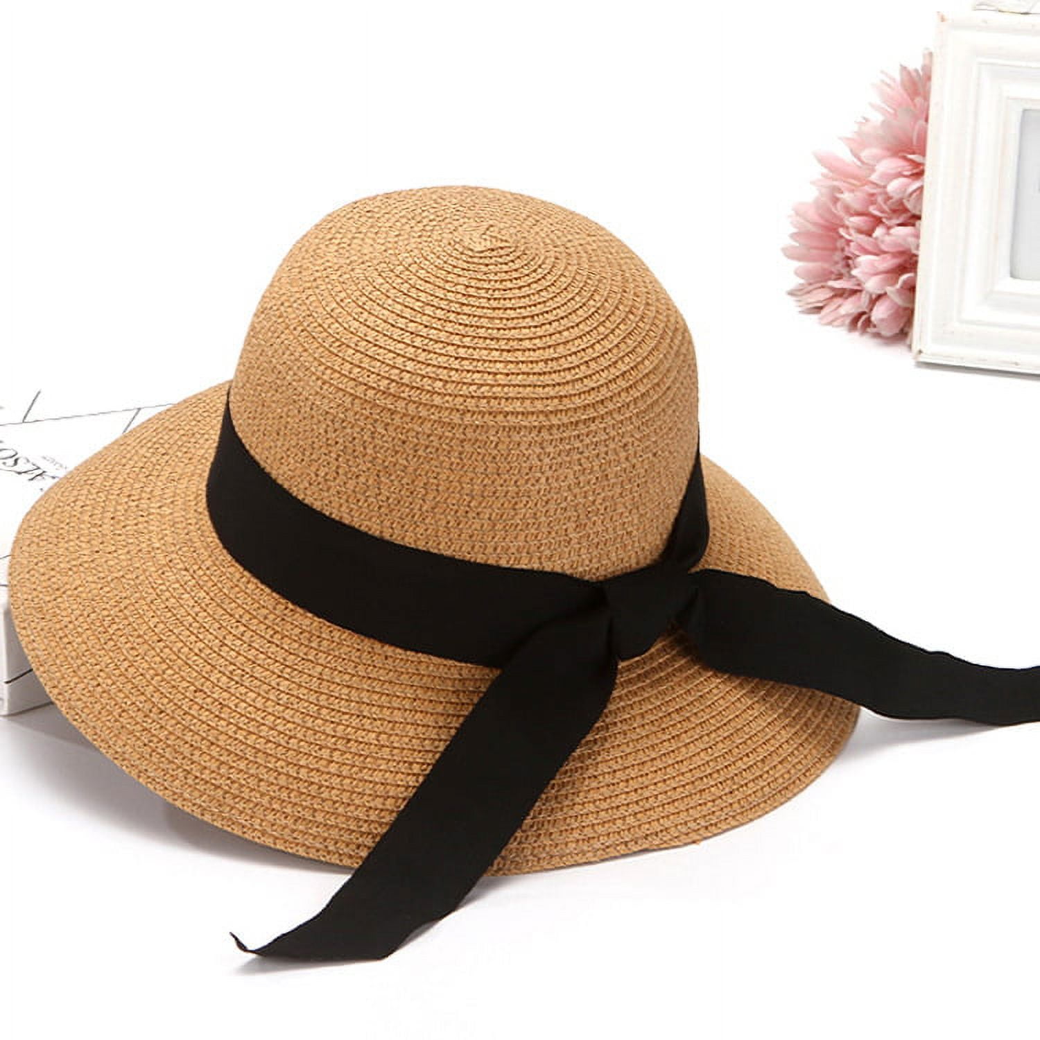 Womens Summer Hats Floppy Wide Brim Sun Hat Ladies Straw Hat with UV ...