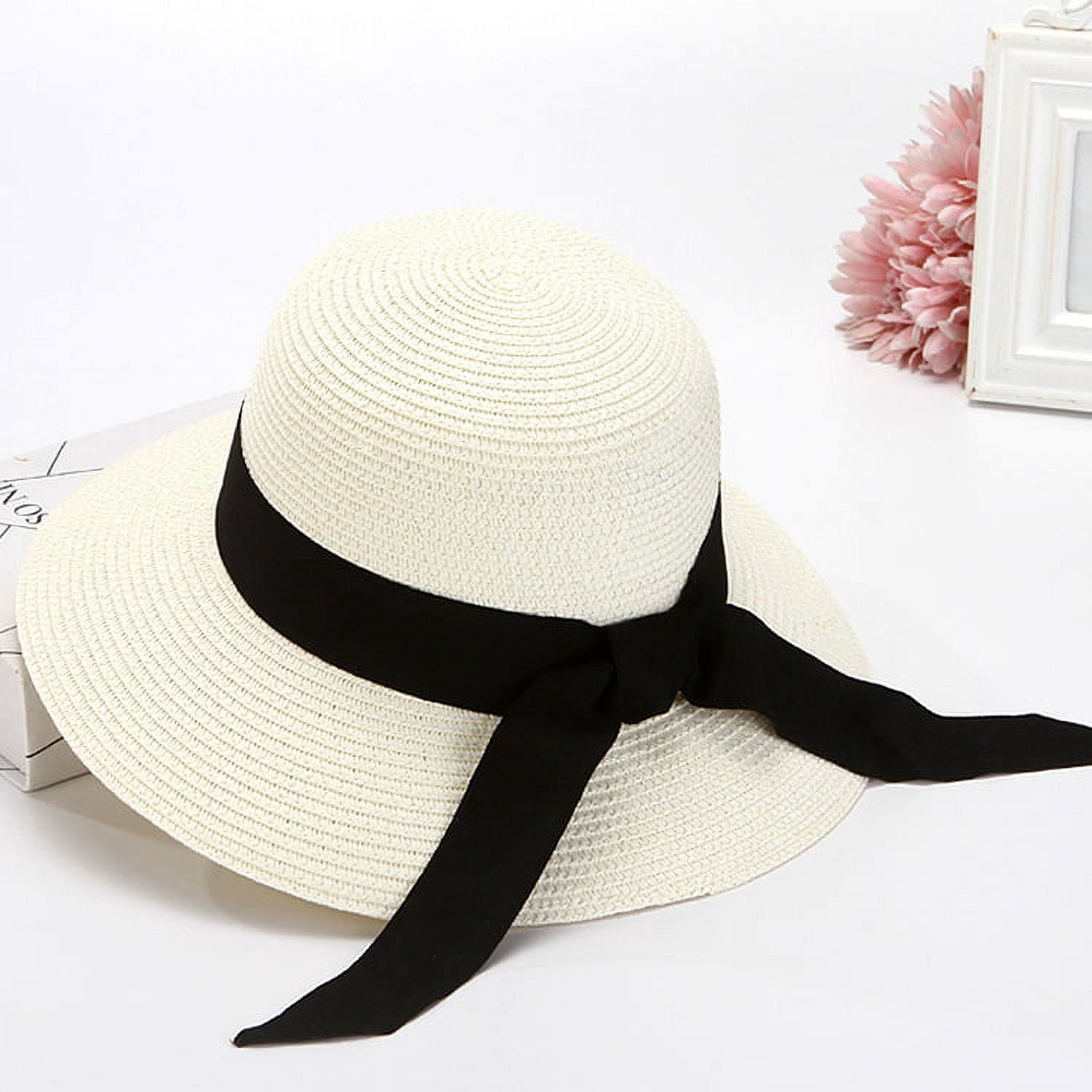 Womens Summer Hats Floppy Wide Brim Sun Hat Ladies Straw Hat with UV ...