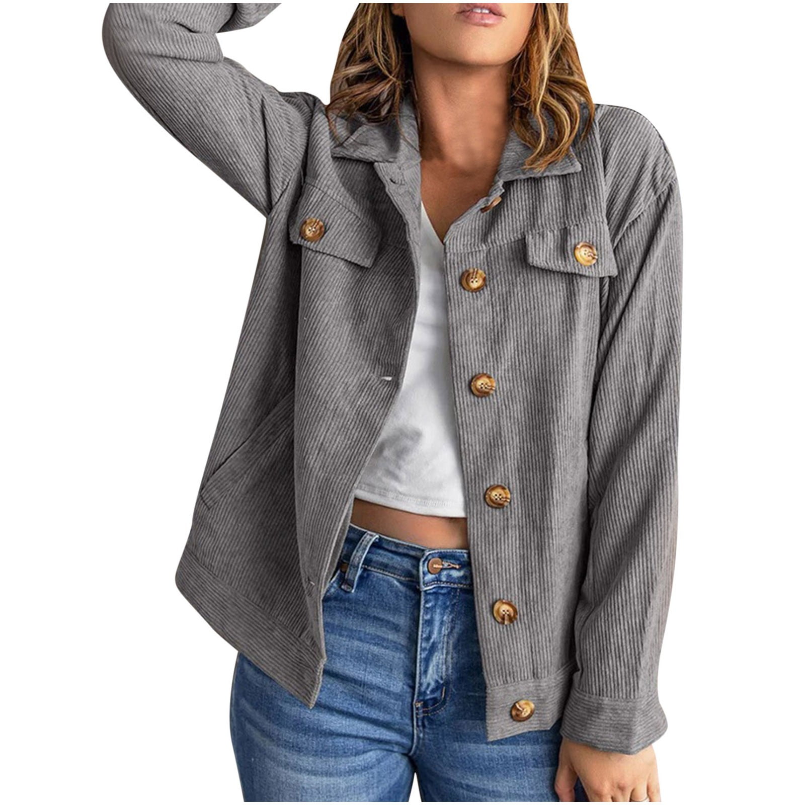 Womens Summer Jackets Dressy Casual Fashion Women Corduroy Jacket Turn ...