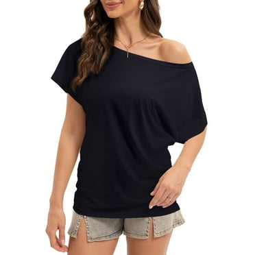 Women's Casual Off The Shoulder Tops Short Sleeve T Shirts Loose Summer ...