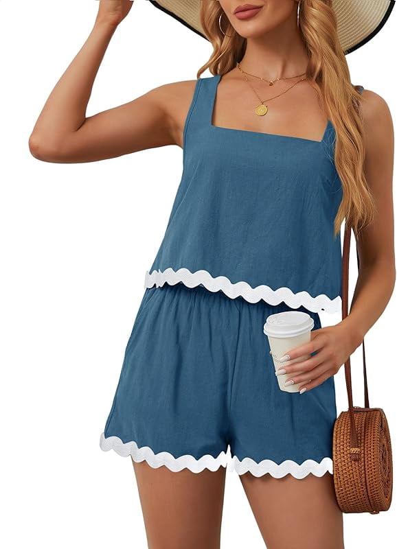 Womens Summer Outfits Two Piece Sets 2024 Vacation Beach Cruise Linen ...