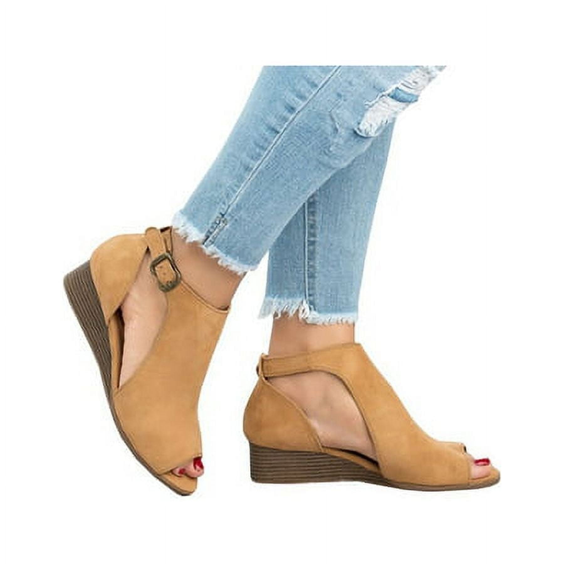 Womens Summer Peep Toe Sandals Low Wedge Heel Ankle Booties - Walmart.com