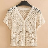 Womens Summer Short Sleeve Lightweight Cardigan V Neck Hollow Out ...