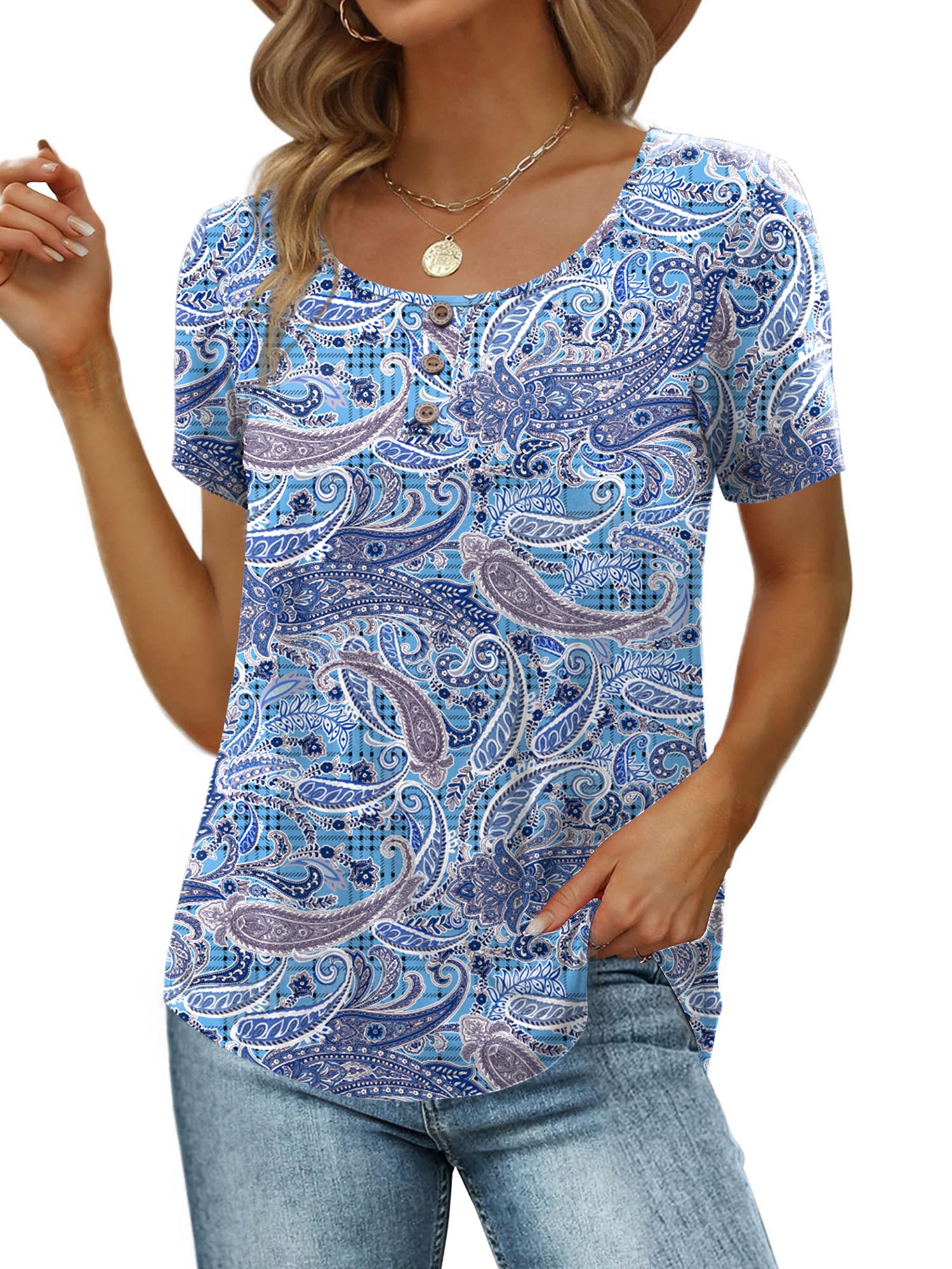 Aunavey Women's Cotton Linen T-Shirts Short Sleeve Tunic Tops Casual ...