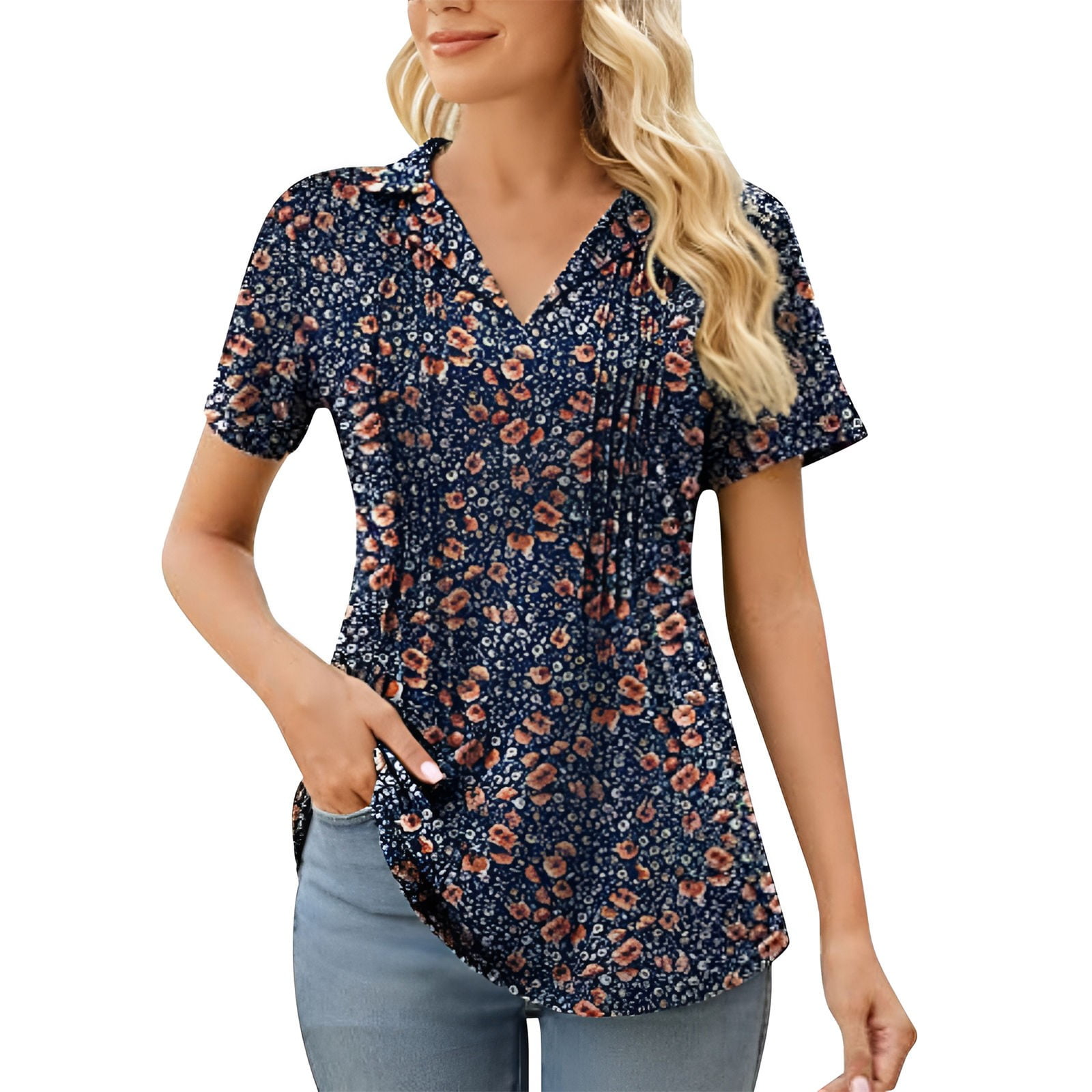 Womens Summer Short Sleeve T Shirts V Neck Basic Tops Fashion 2024 ...