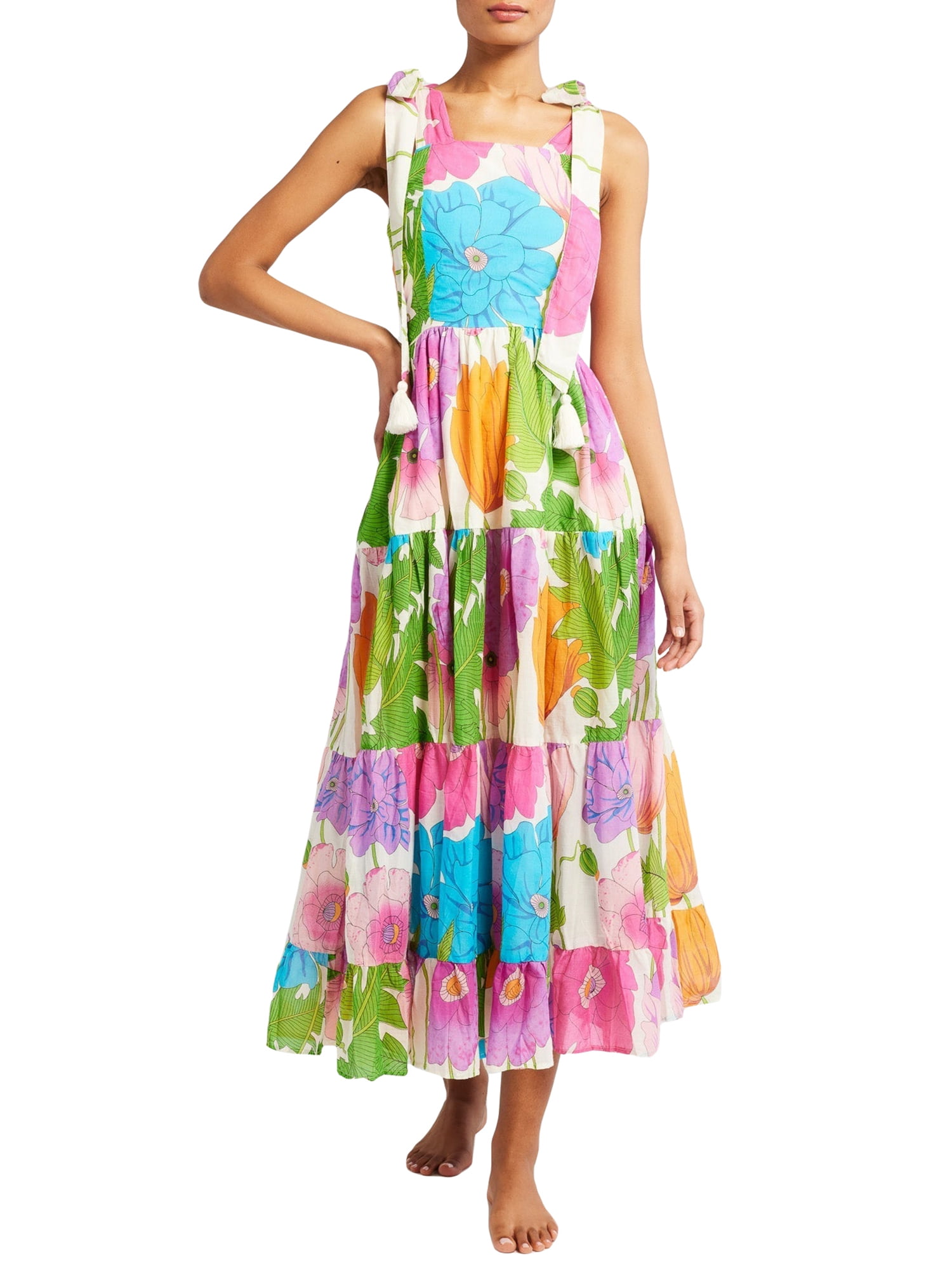 Womens Summer Sleeveless Spaghetti Tie Strap Long Floral Maxi Dress ...