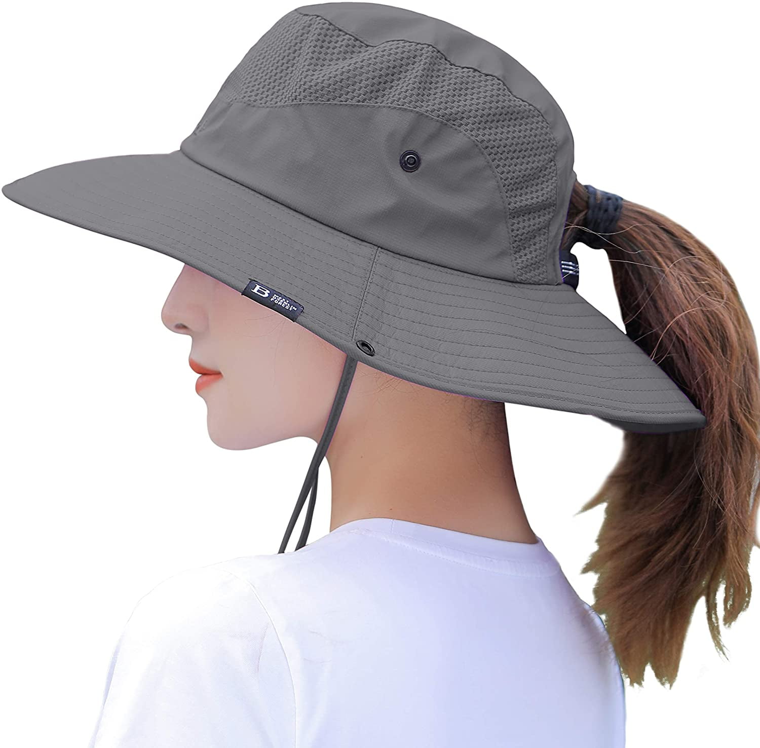 Womens Summer Sun Outdoor UV Protection Foldable Mesh Wide Brim Beach Fishing Bucket Hat with ...