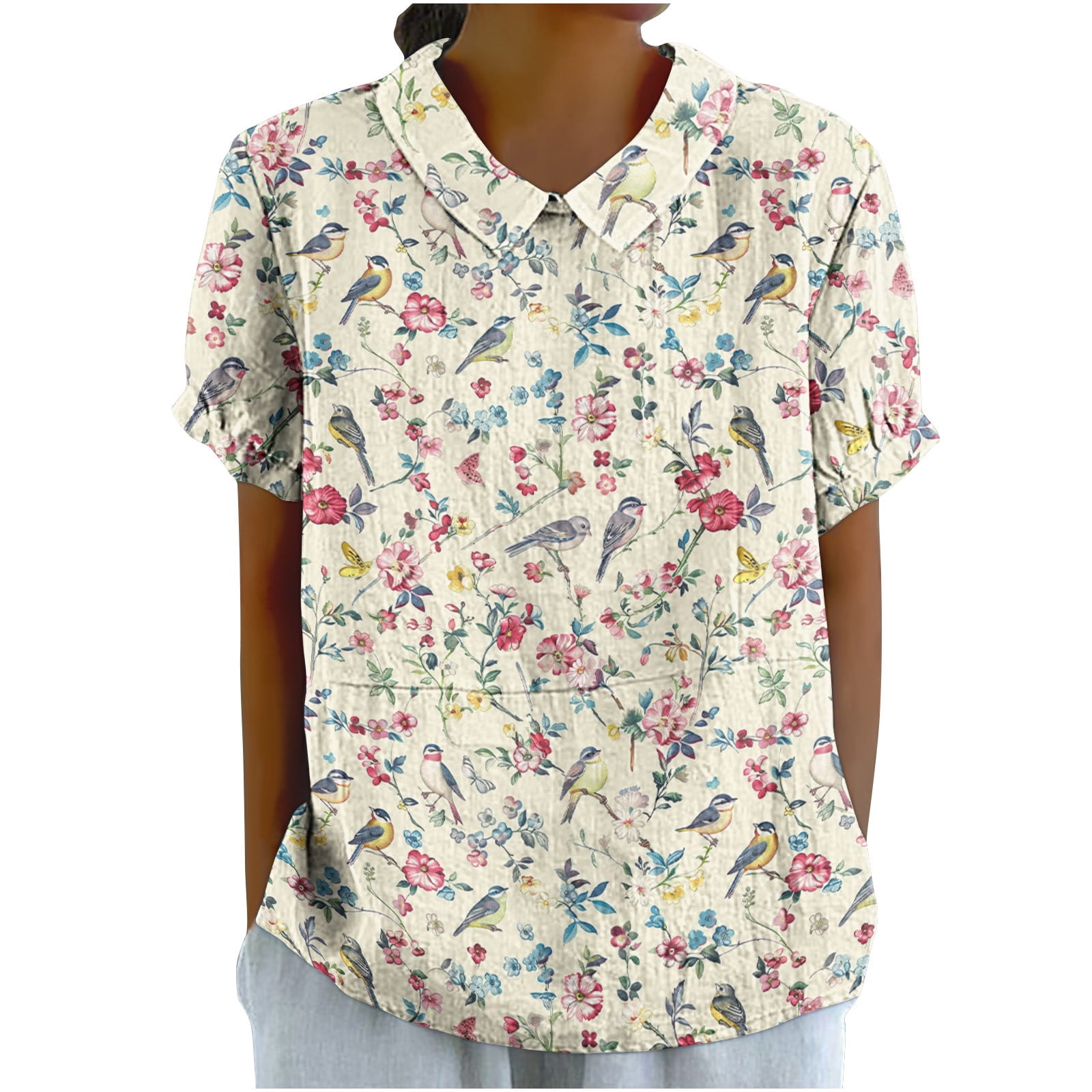 Womens Summer Tops 2022 Casual Dressy Short Sleeve Button Down Shirts ...