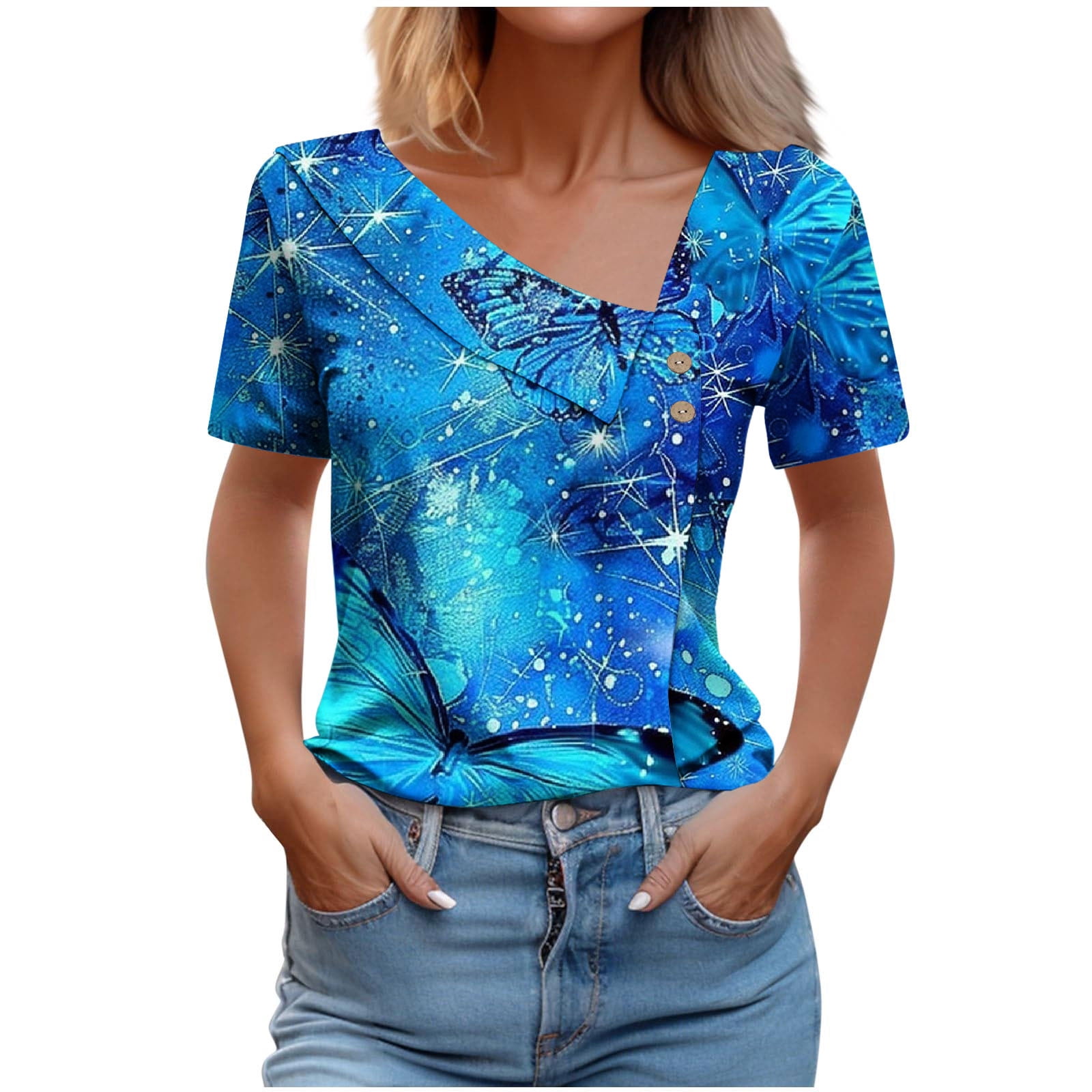 Womens Summer Tops 2022 Casual Dressy Short Sleeve Womens Plus Size T ...