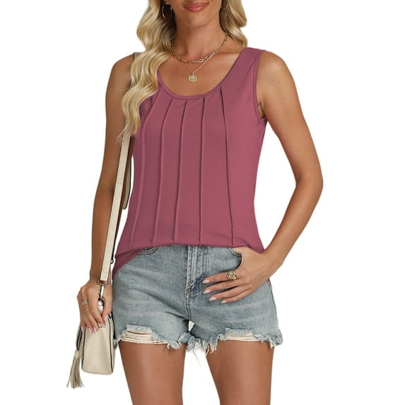 Womens Summer Tops Casual Scoop Neck Sleeveless T Shirts Loose Fit ...