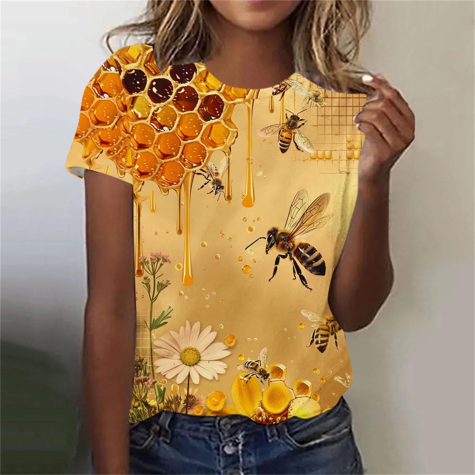 Womens Summer Tops Clearance under $5! Xqxayjr Women's Cute Bee Graphic ...