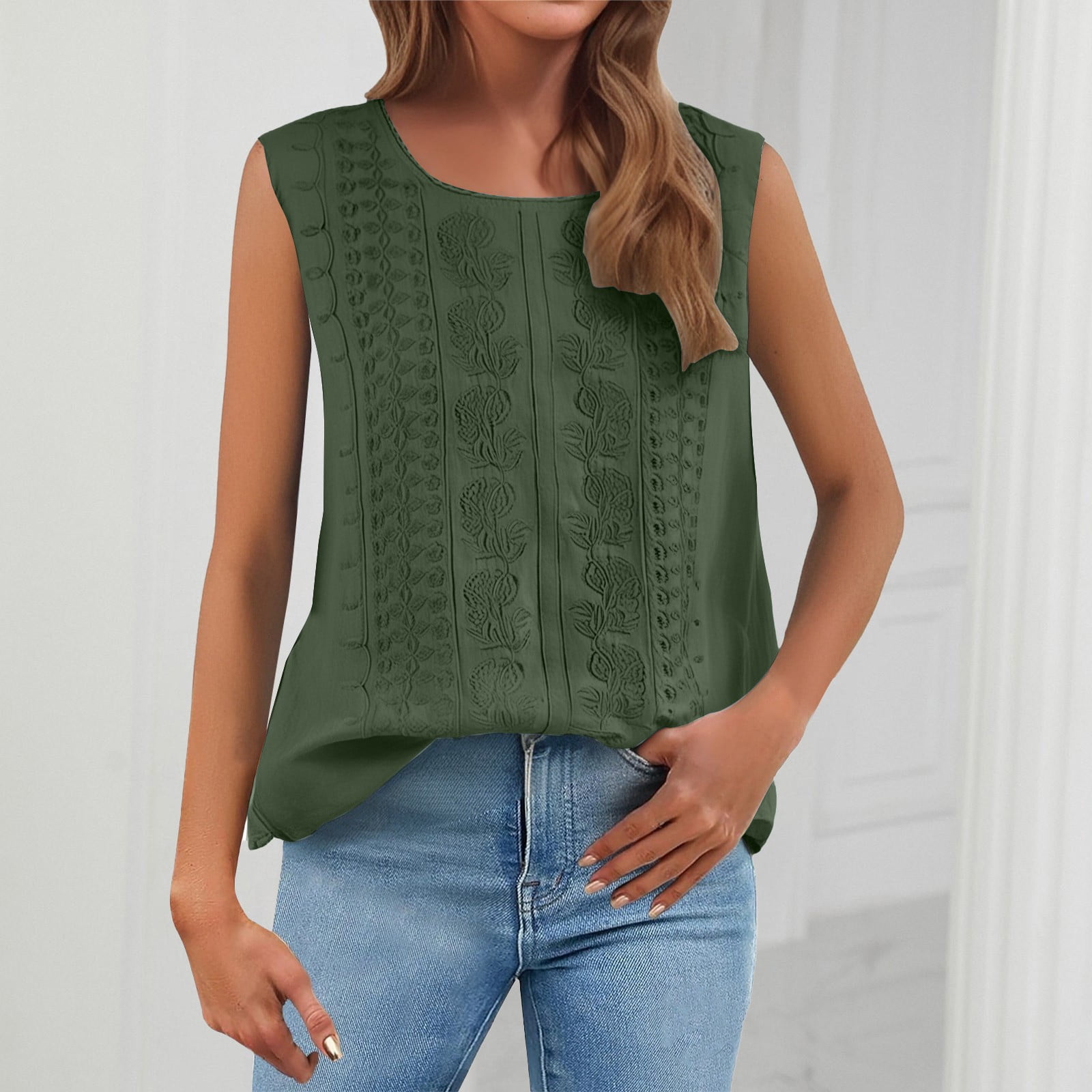 Womens Summer Tops Fashionable Casual Solid Color Pleated Cotton and ...