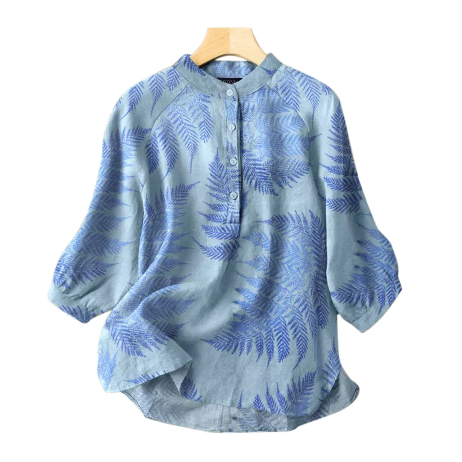 Womens Summer Tops Spring And Summer Round Neck Button Print Texture ...