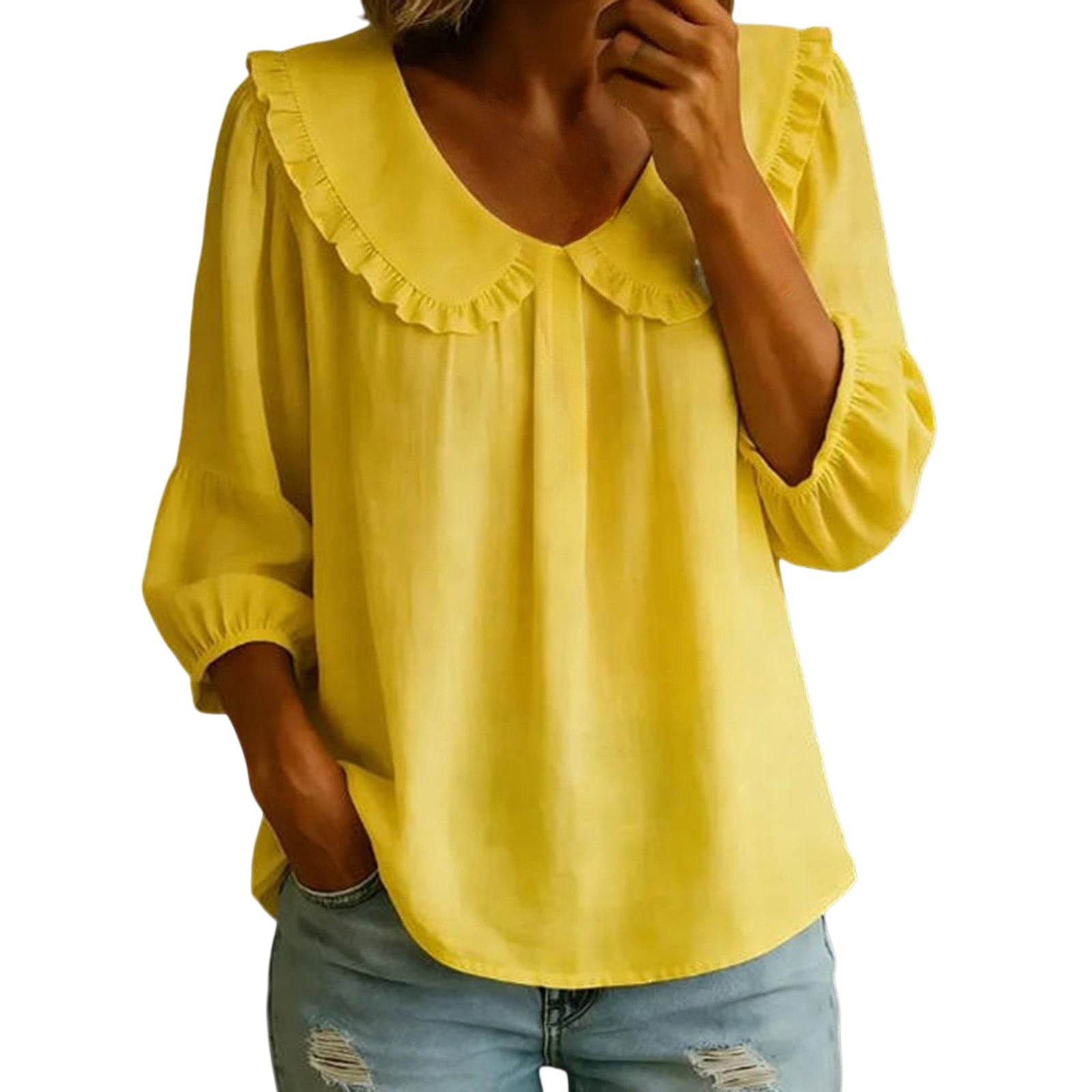 Womens Summer Tops Womens Cotton Linen Blouse 2026 Half Puff Sleeve ...