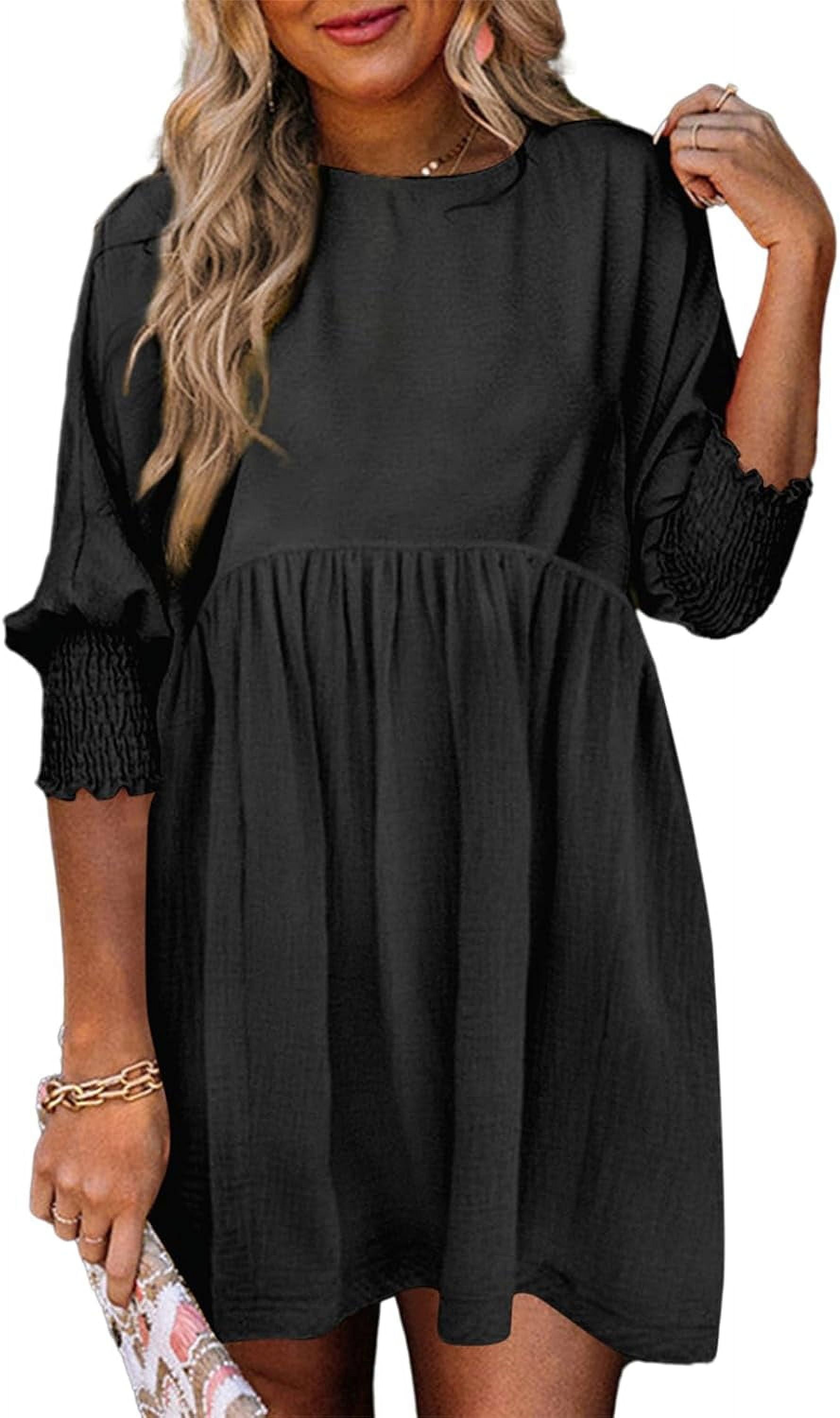 Womens Summer Tunic Dress Casual Loose Short Sleeve Crew Neck Flowy ...