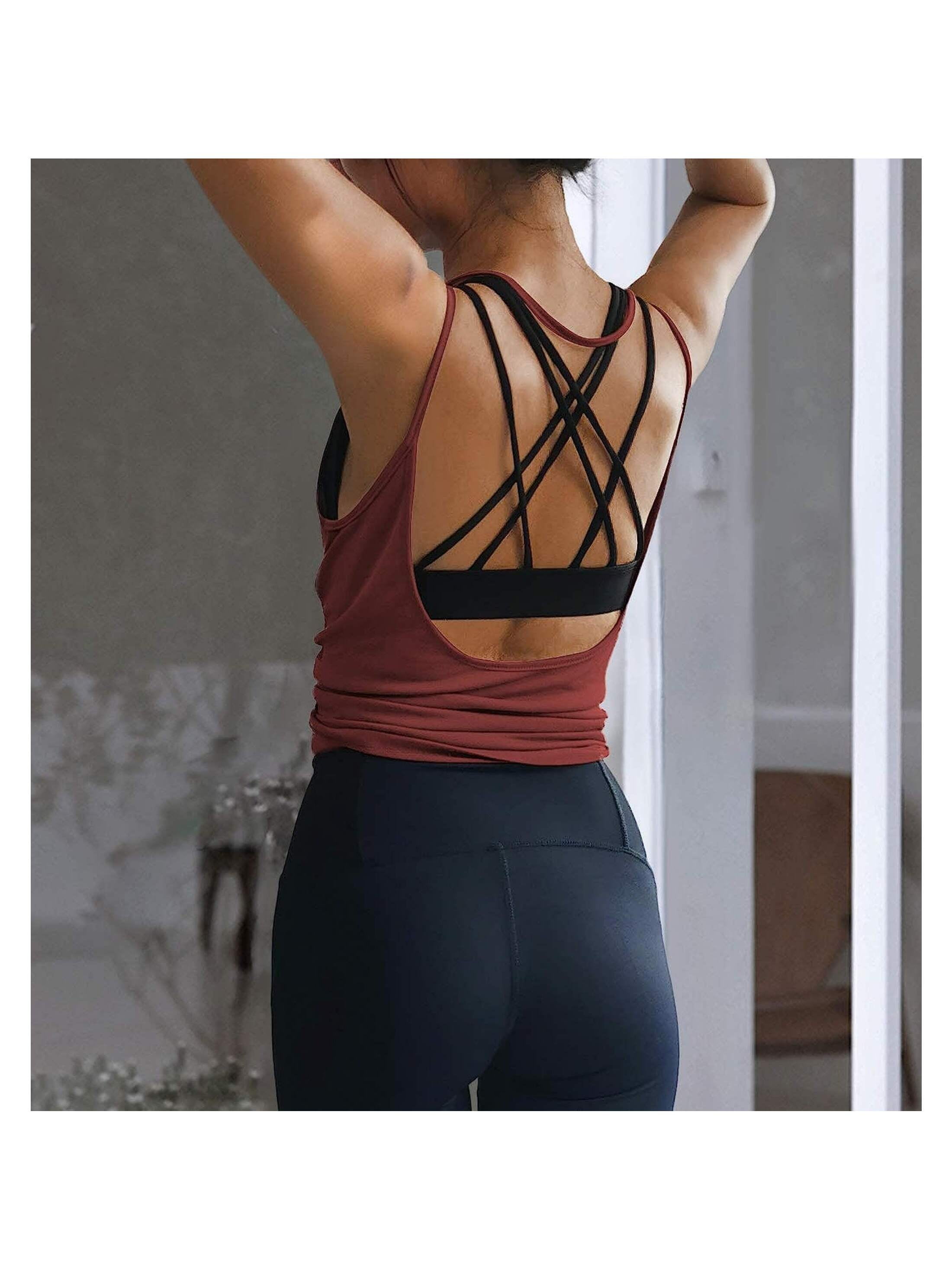 Womens Summer Workout Tops Sexy Backless Yoga Shirts Open Back ...