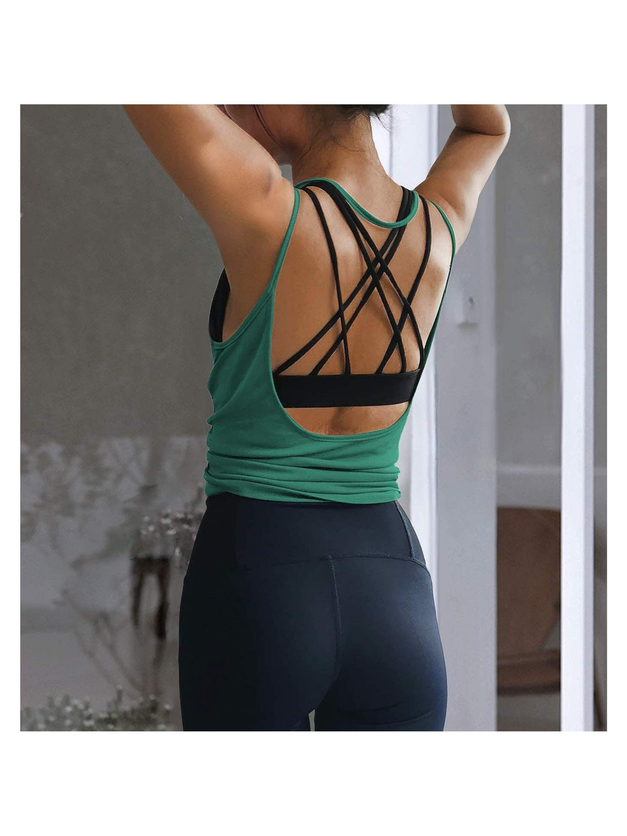 Womens Summer Workout Tops Sexy Backless Yoga Shirts Open Back ...