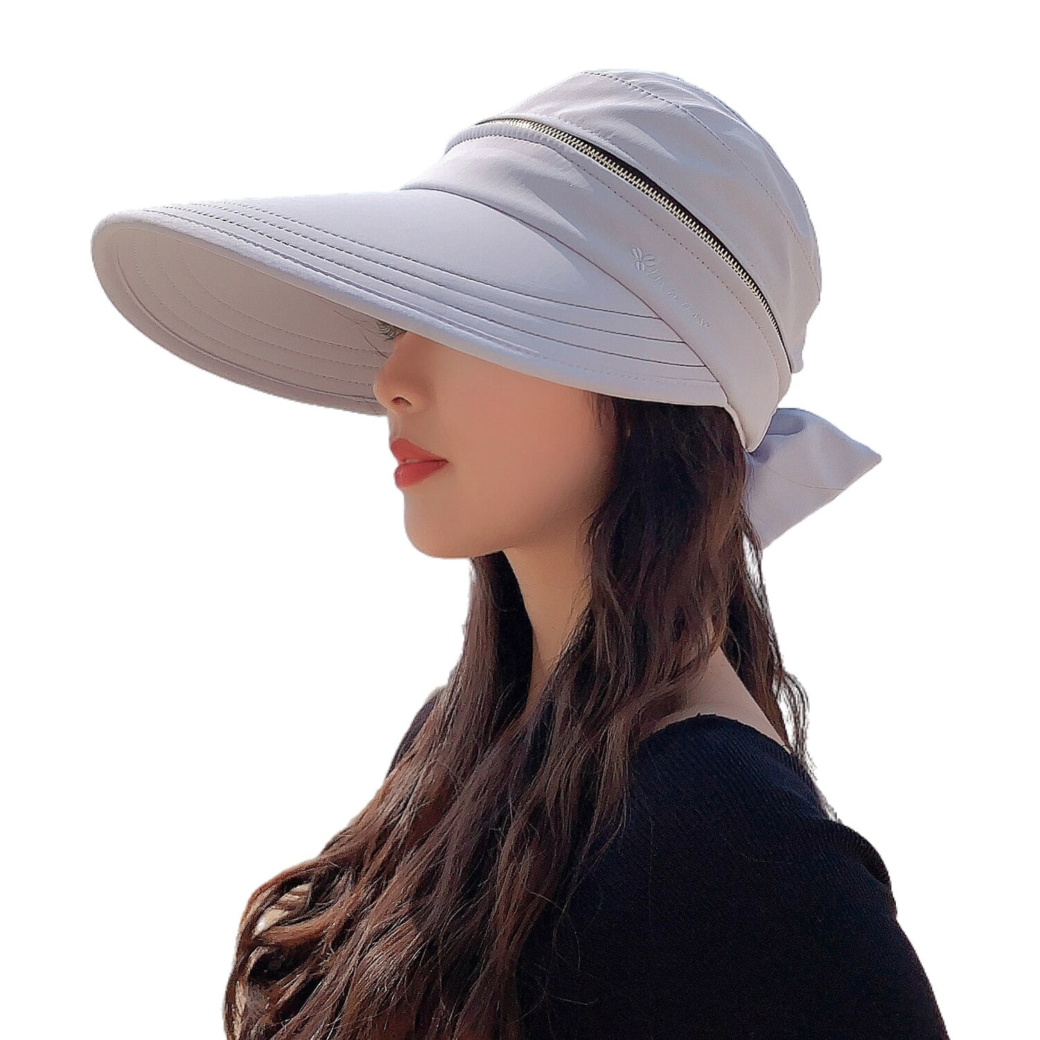 Womens Sun Hats 2 in 1 Zip-Off UV Protection Wide Brim Sun Visors Ponytail Beach Hat Foldable ...