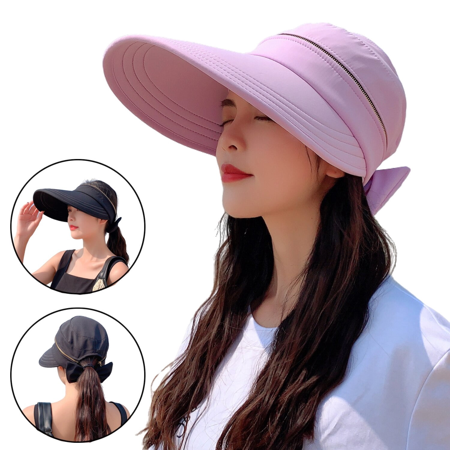 Womens Sun Hats 2 in 1 Zip-Off UV Protection Wide Brim Sun Visors ...