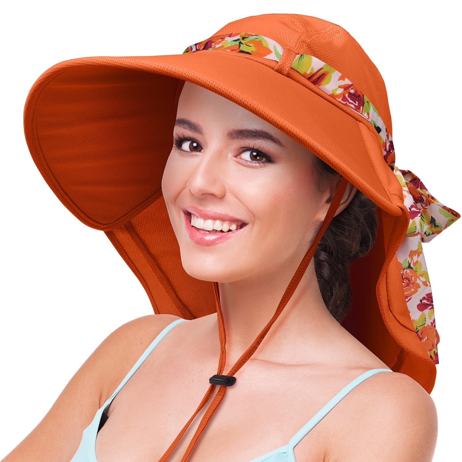 Womens Sun Hats Neck Flap Large Brim UV Protection Foldable and ...