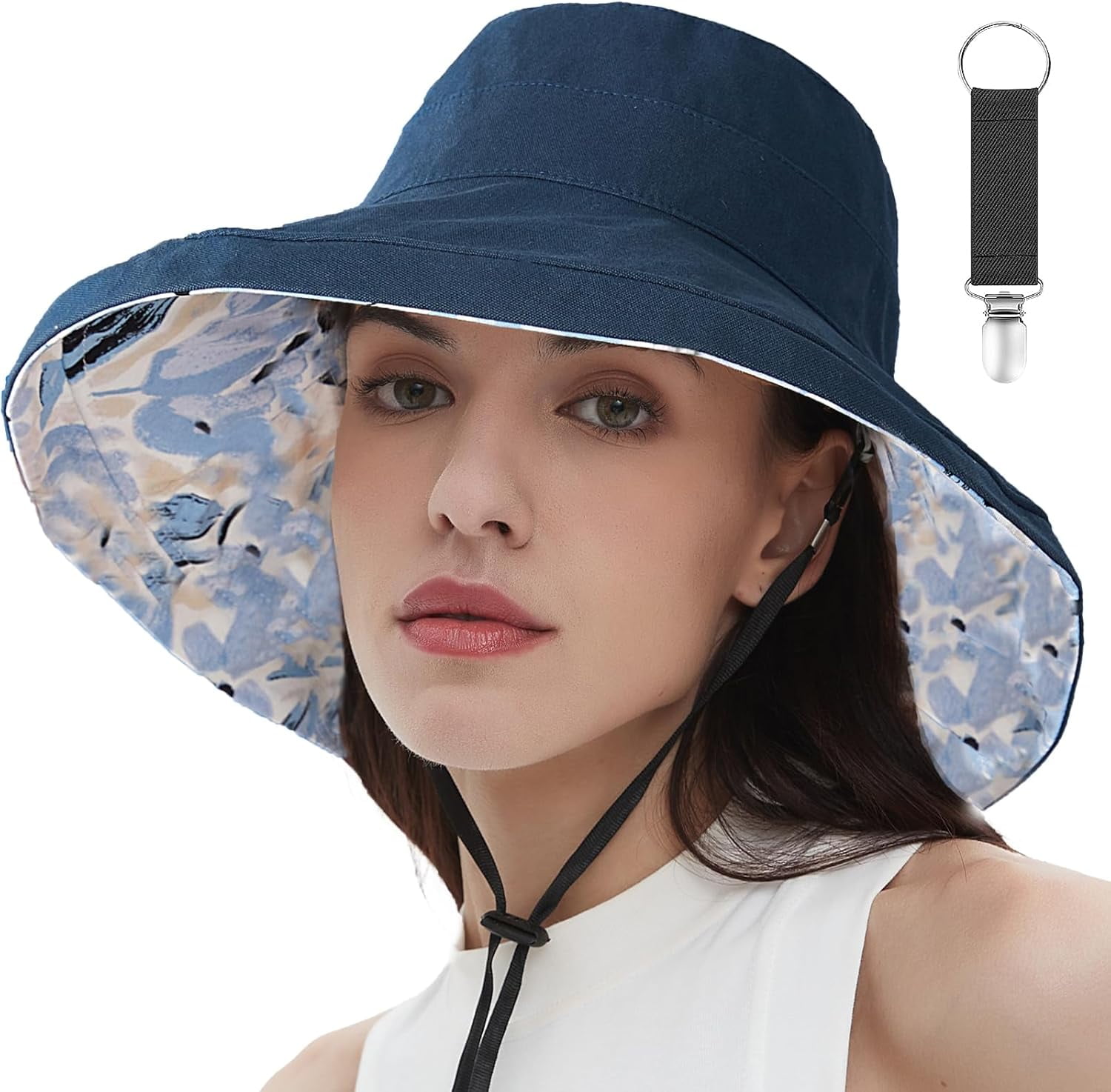 Womens Sun Hats Wide Brim Reversible Bucket Cotton Hat Packable Summer ...
