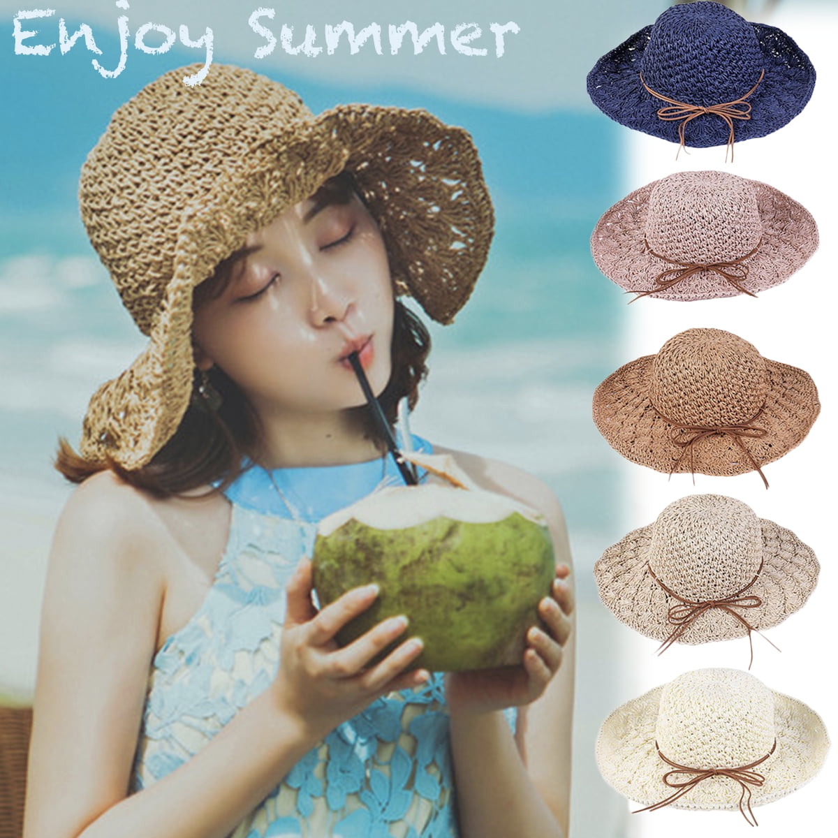 Womens Sun Hats Wide Brim Summer Beach Hat for Women Foldable Travel ...