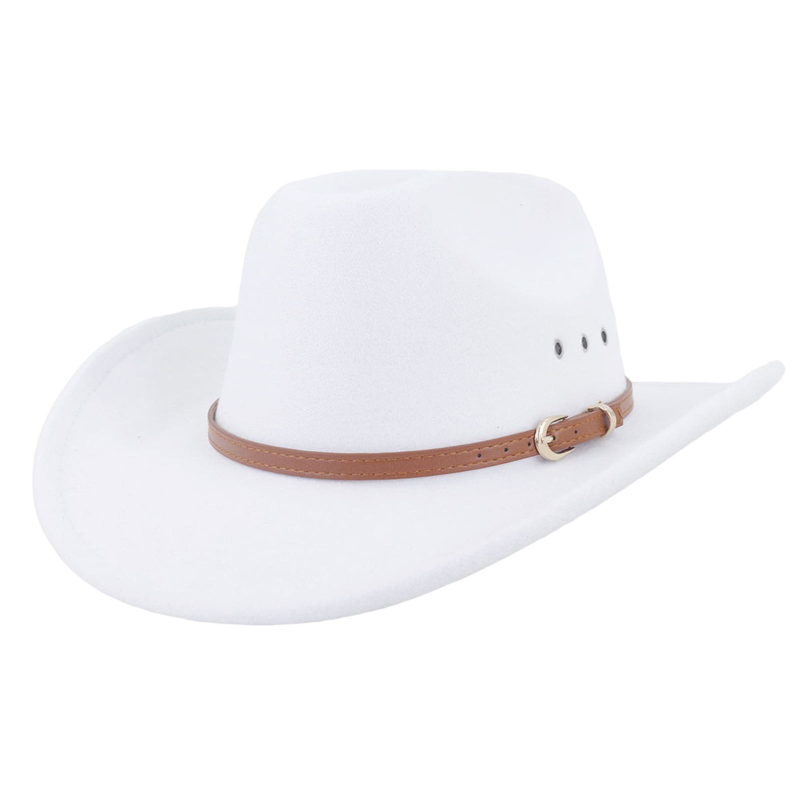 Womens Sun Straw Hat Wide Brim Hemming Faux Leather Belt Decor Hat ...