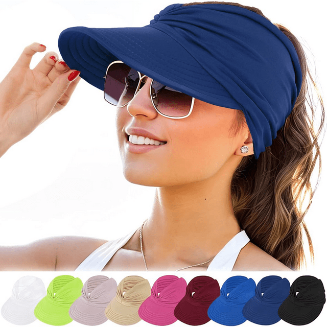 Womens Sun Visor Hat Wide Brim Sun Hats for Women UV Protection Summer ...