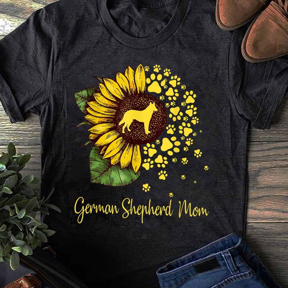 Womens Sunflower German Shepherd Mom Dog Lover T-Shirt - German ...