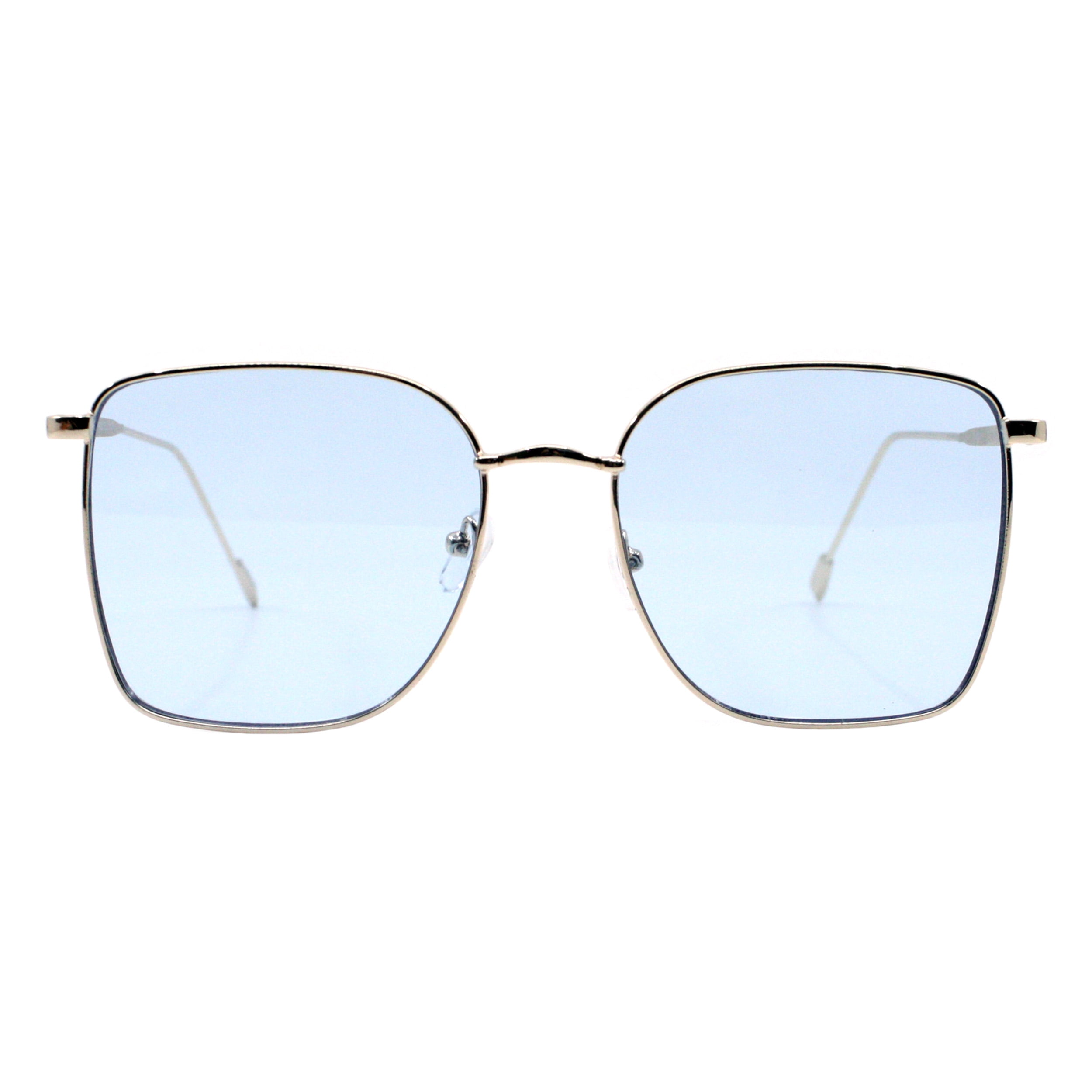 Womens Sunglasses Thin Square Gold Metal Frame Blue Lens UV 400 ...