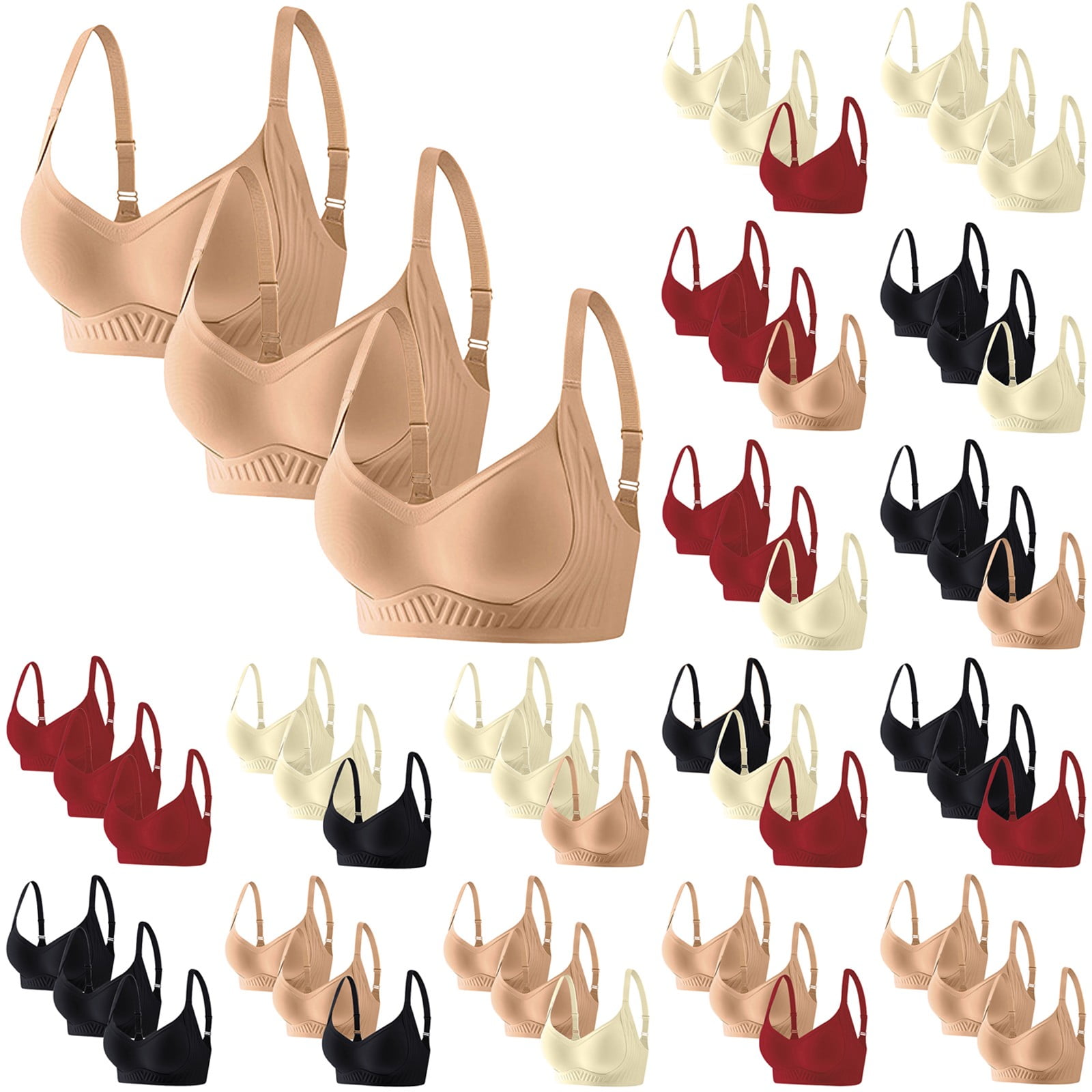Womens Supportive Deep V Neck Bra Wireless Comfort Thin Padding Large ...