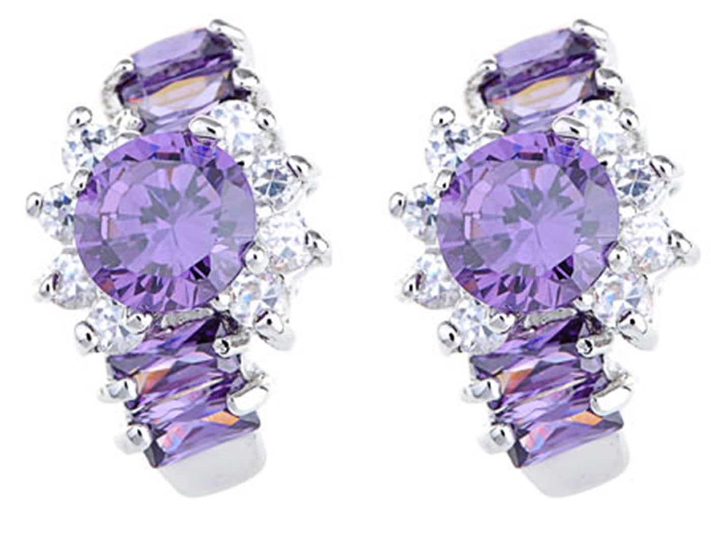 Womens Swarovski Crystal Element Silver Tone Purple Floral Time Watch Band Stud Earrings ...