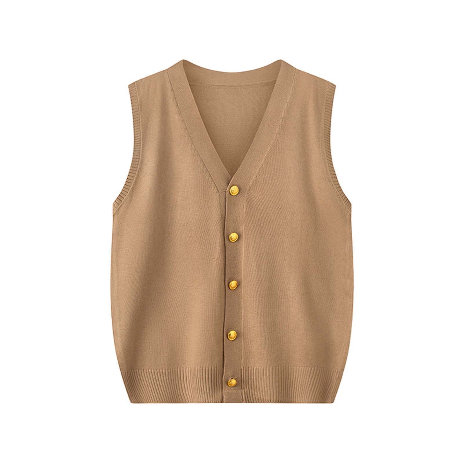 Womens Sweater Vest Button Down Sleeveless Soft Casual V Neck Knitwear ...