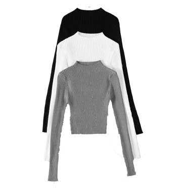 MixMatchy Women's Long Sleeve Turtle Neck Fitted Crop Ribbed Knit ...