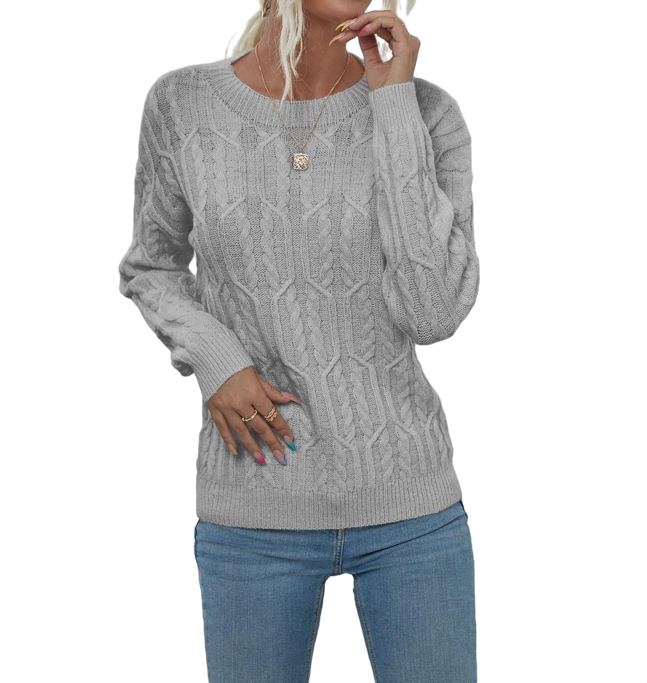 Walmart Exclusive: Women's Long Shoulder Grey Pullovers, Casual Round ...