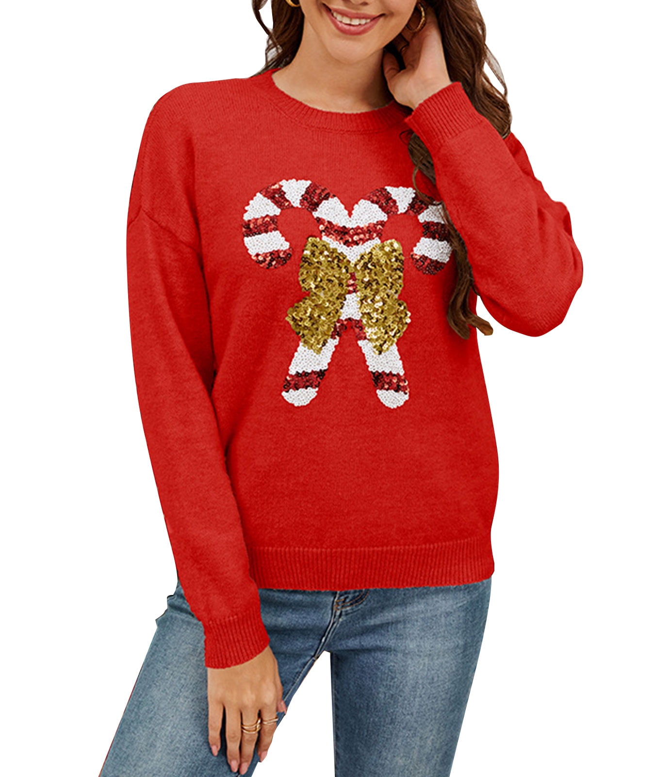 Womens Sweaters Crew Neck Pullover Festive Ugly Christmas Sweaters for ...