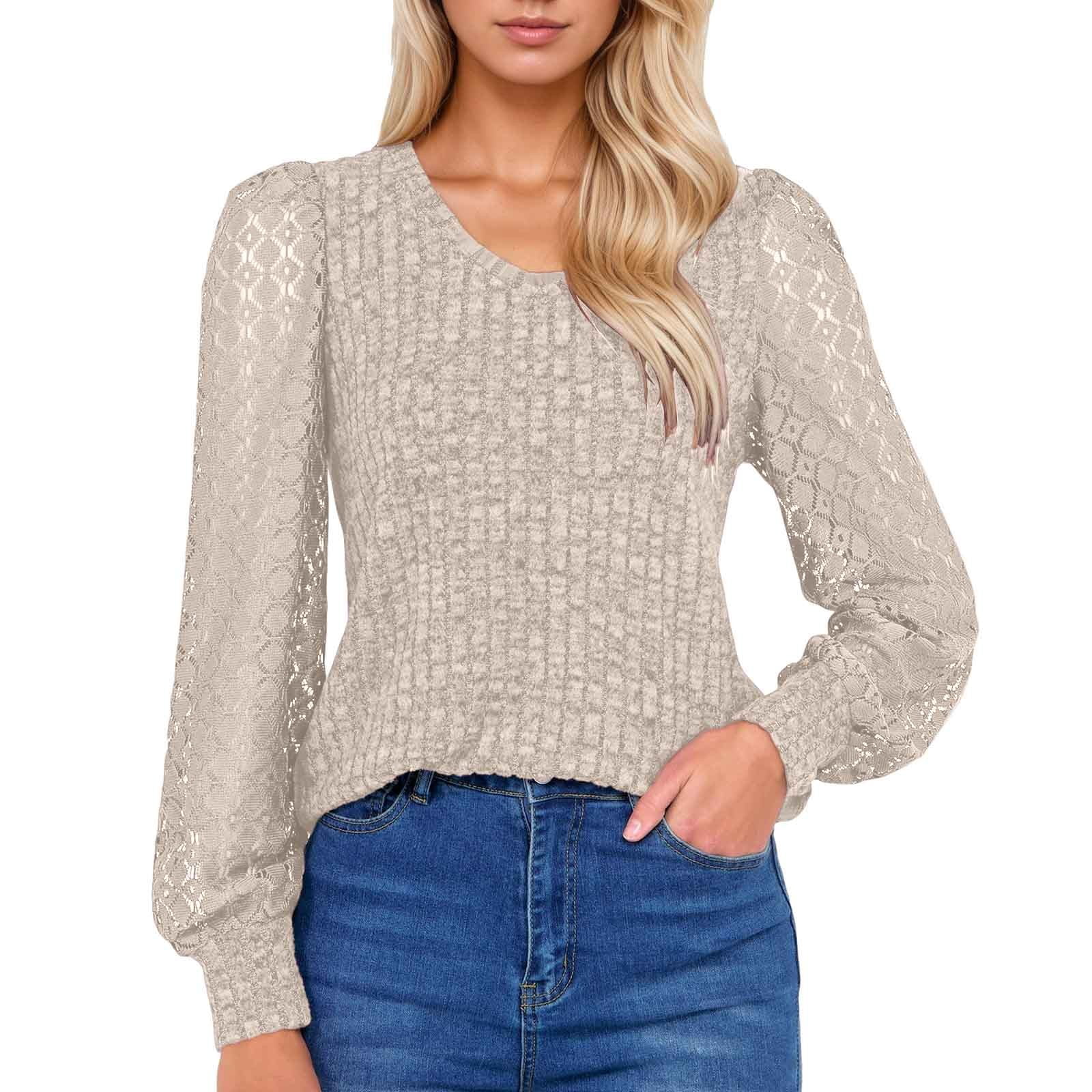 Womens Sweaters Crewneck Long Sleeve Shirts with Pockets Fall Outfits ...