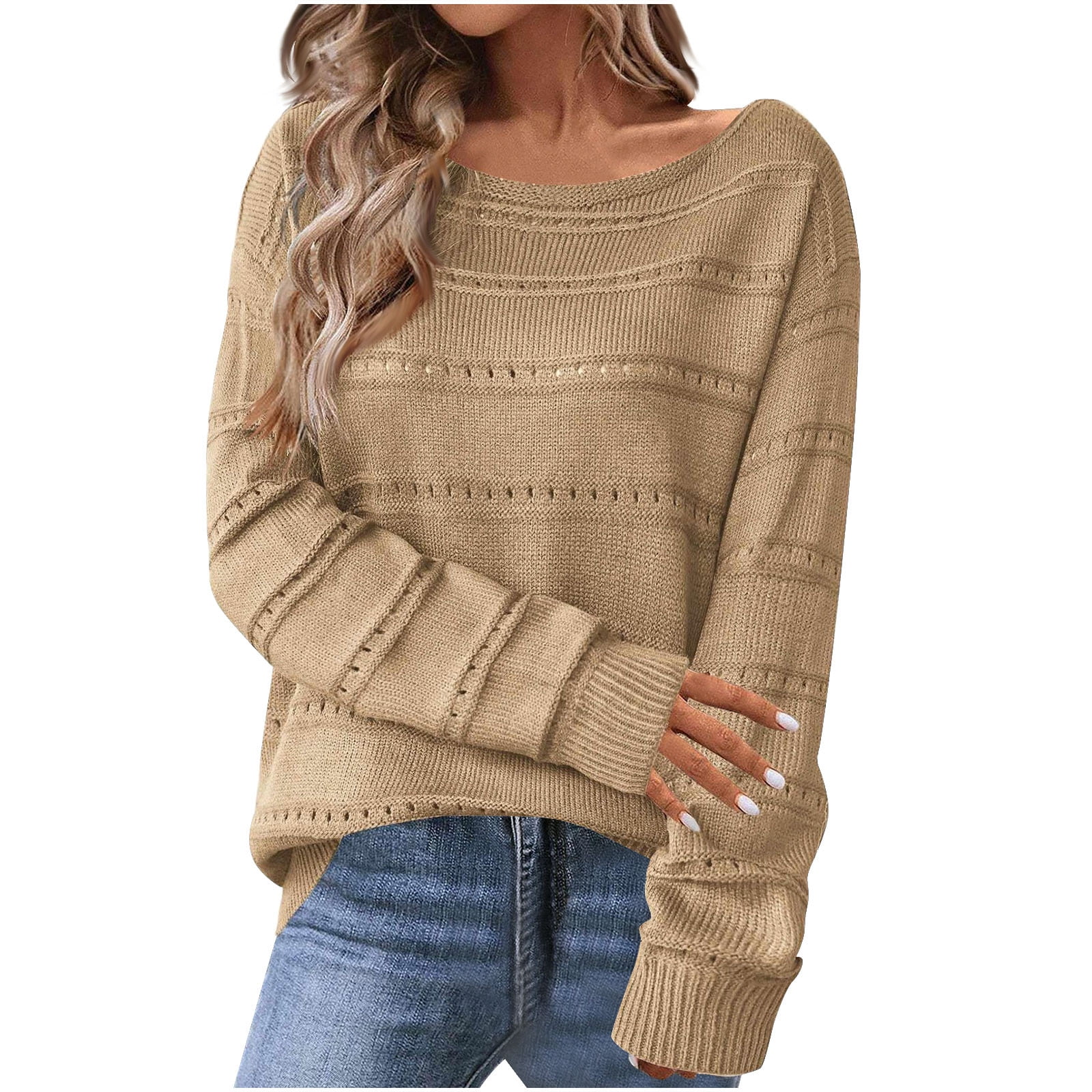 Womens Sweaters Cute Long Sleeve Off The Shoulder Pullover Tops Hollow ...