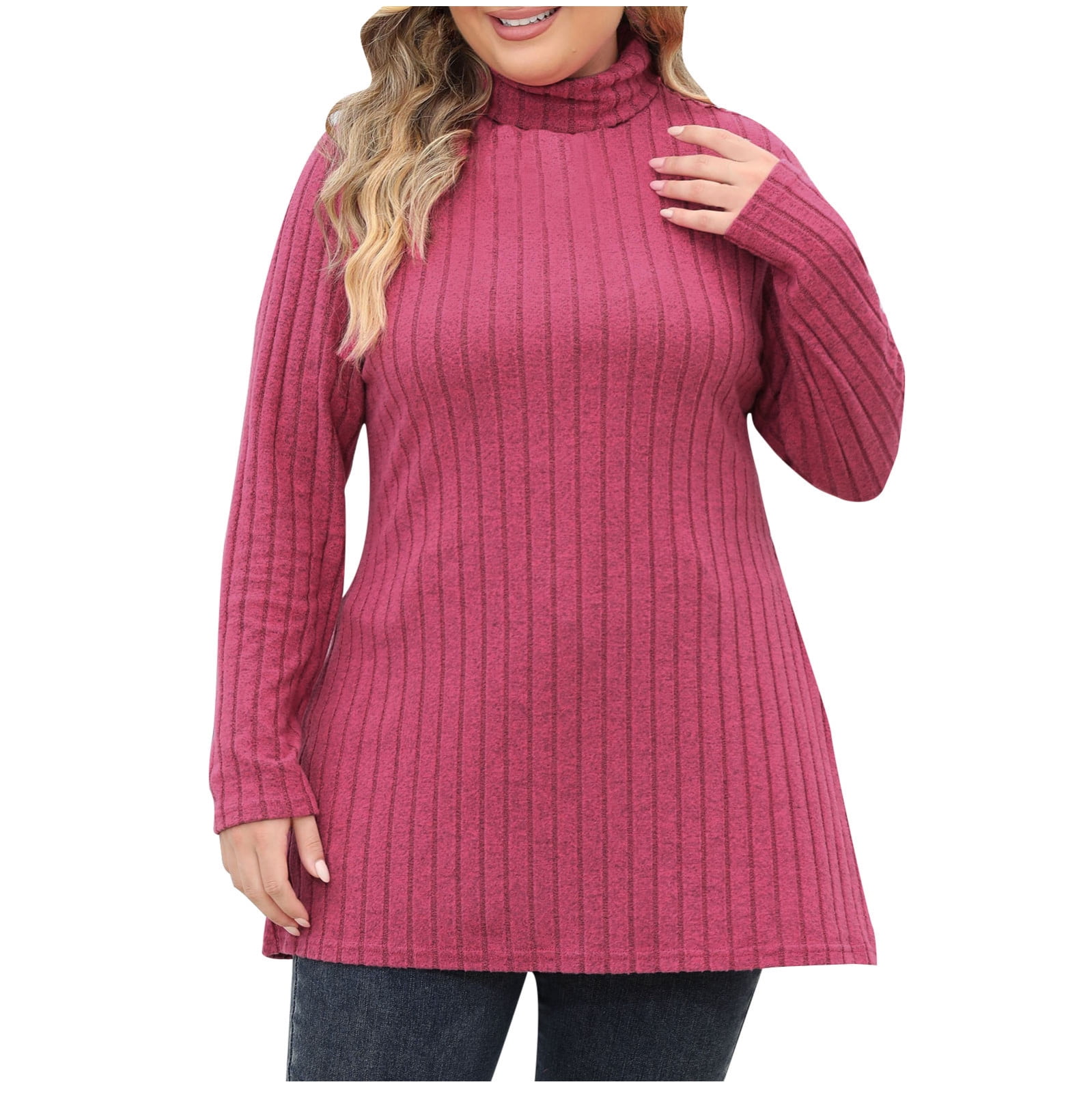 Womens Sweaters Fall Winter Solid Long Sleeve Ribbed Knit Turtleneck ...