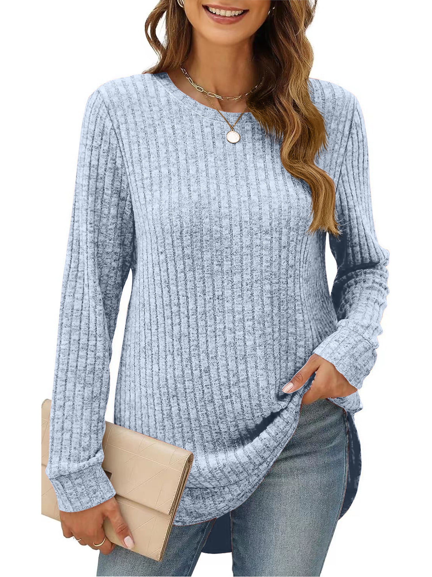 Womens Sweaters Long Sleeve Tops Fall Fashion Shirts Winter Lightweight ...