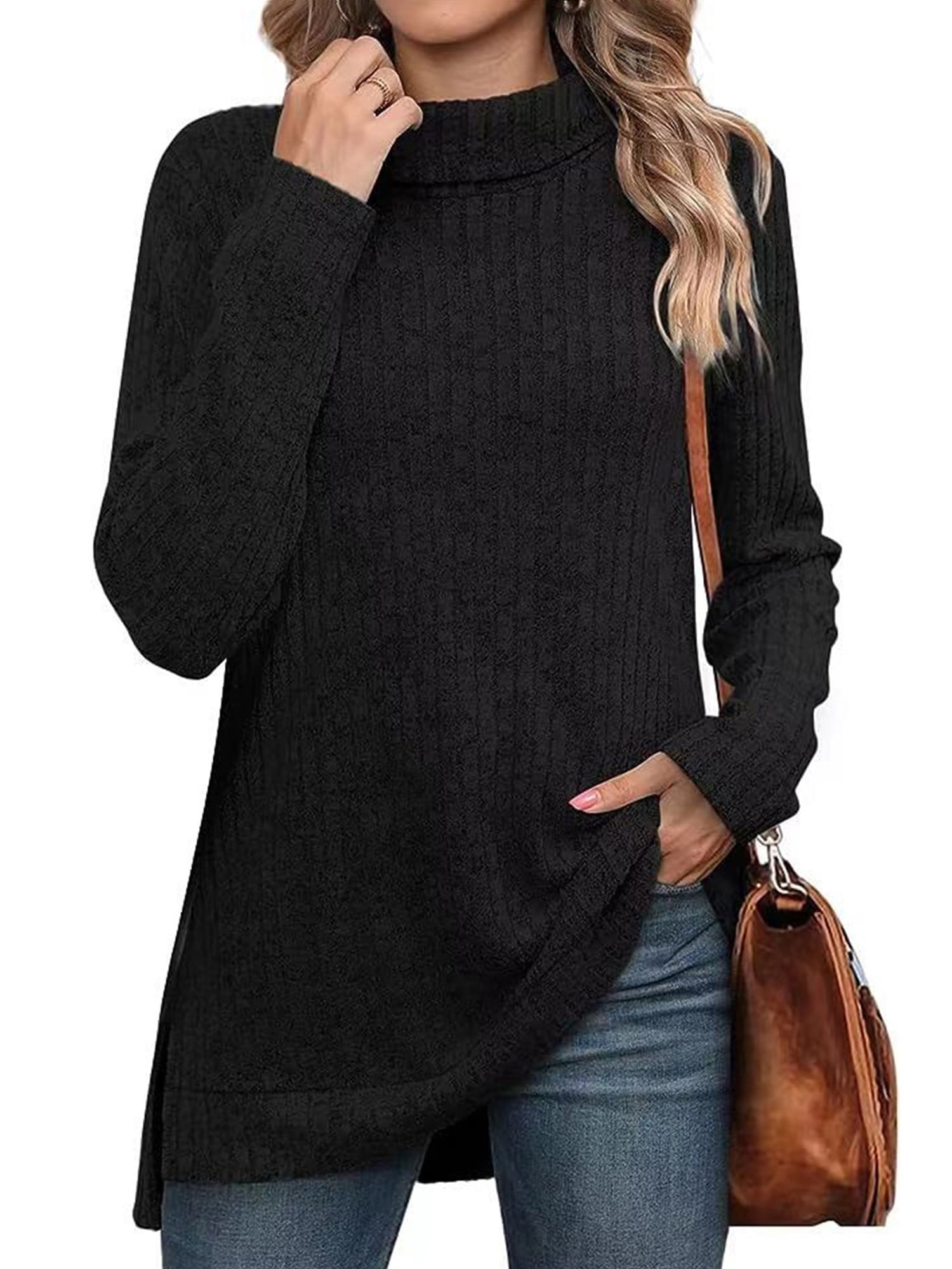 SHIBEVER Womens Sweaters Long Sleeve Fall Casual Tops Turtleneck ...