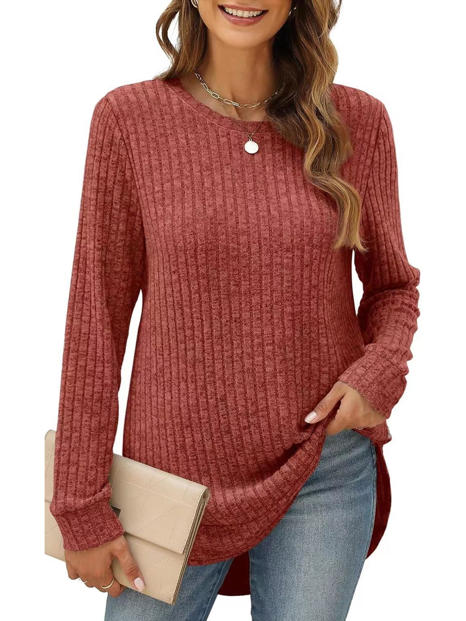 Womens Sweaters Long Sleeve Tops Fall Fashion Shirts Winter Lightweight ...