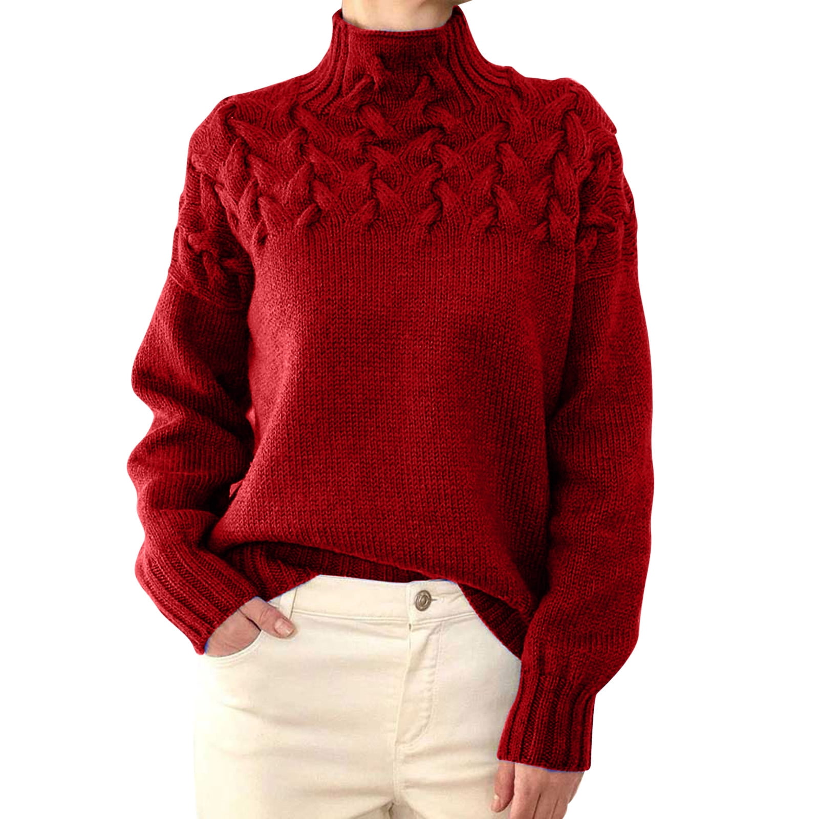 Womens Sweaters Turtleneck Cowl Neck Solid Color Casual Fashion Fall ...