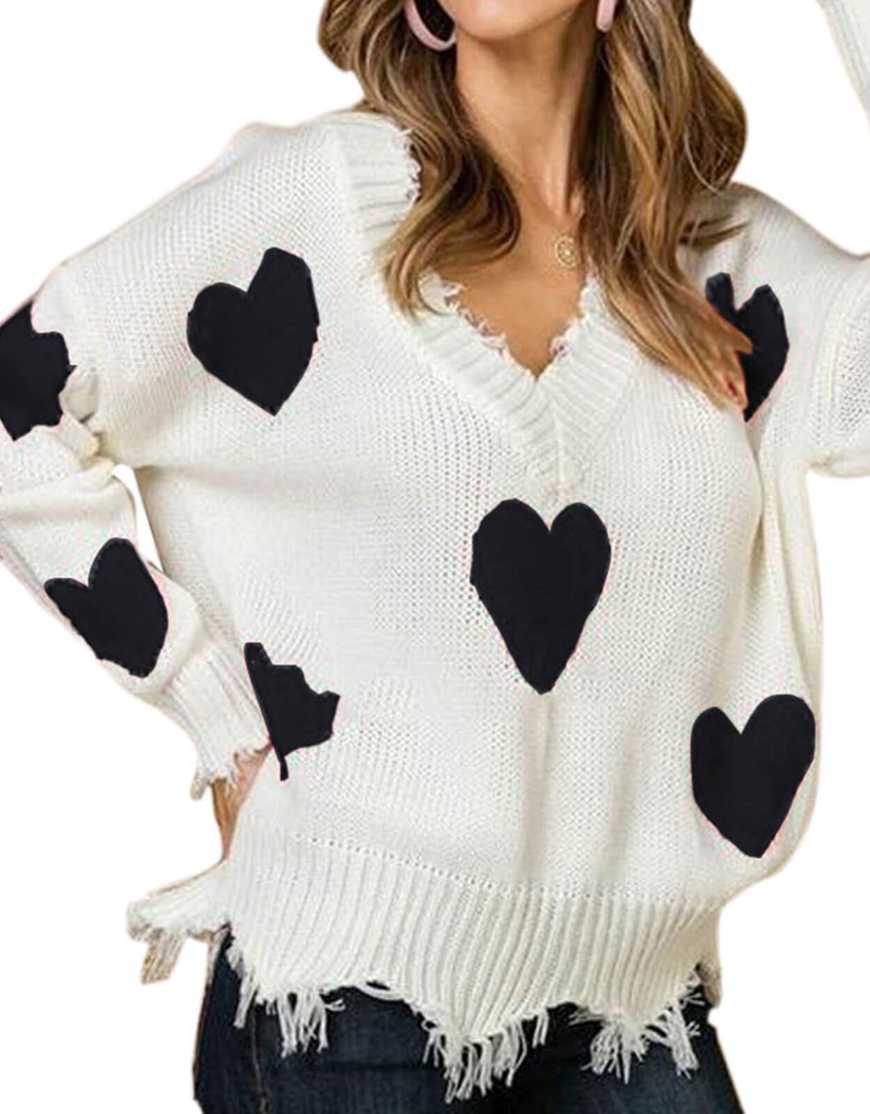Womens Sweaters Valentine's Day Hearts Print Pullover Sweater Casual ...