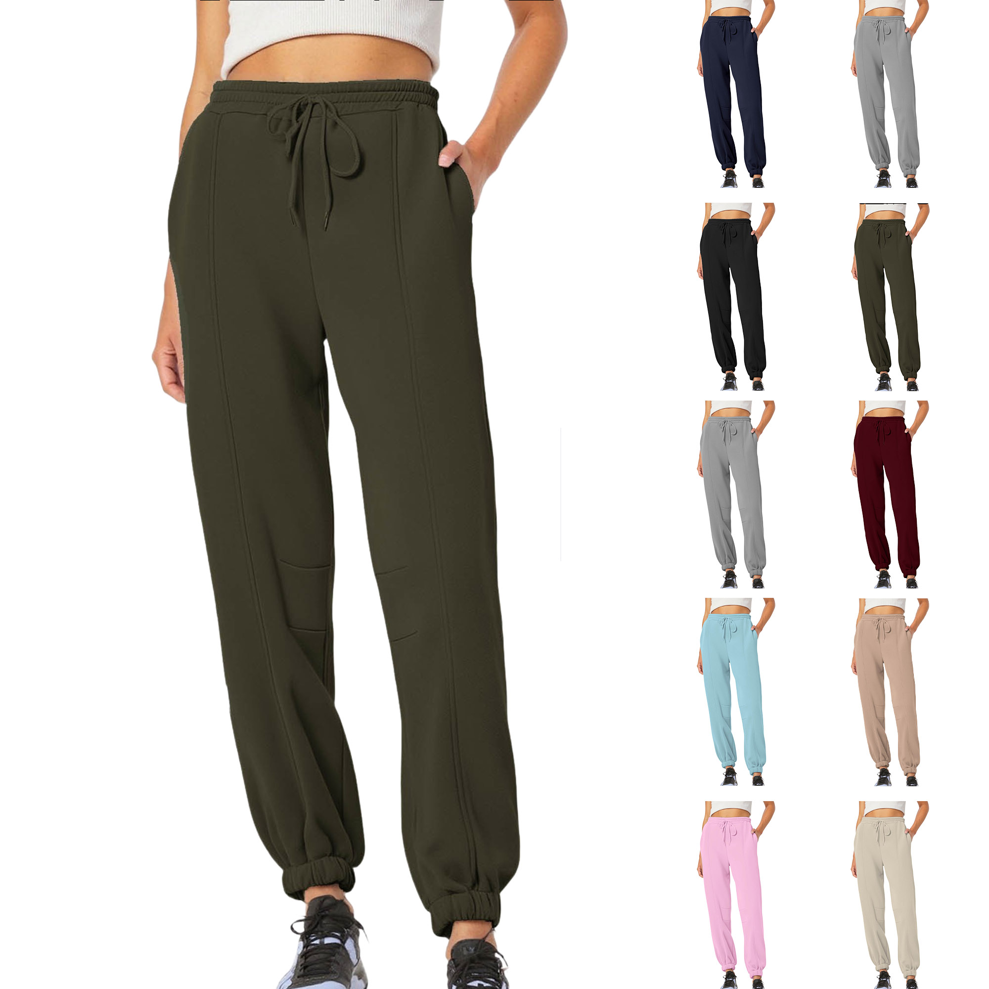 Womens Sweatpants Solid Color Elastic Waistband Sports And Leisure Belt ...
