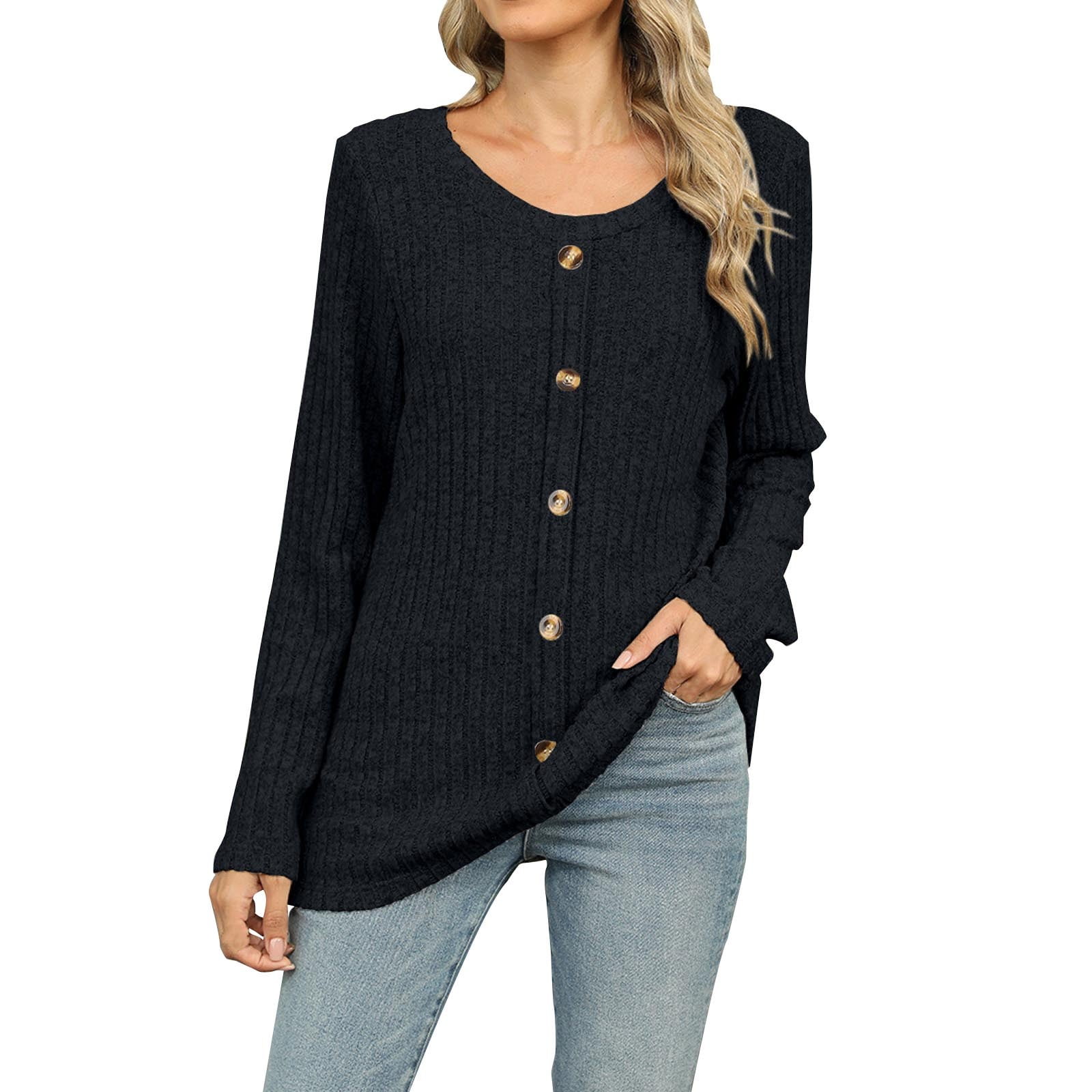 Womens Sweatshirts Button Down Sweaters Women Casual Knit Longline ...