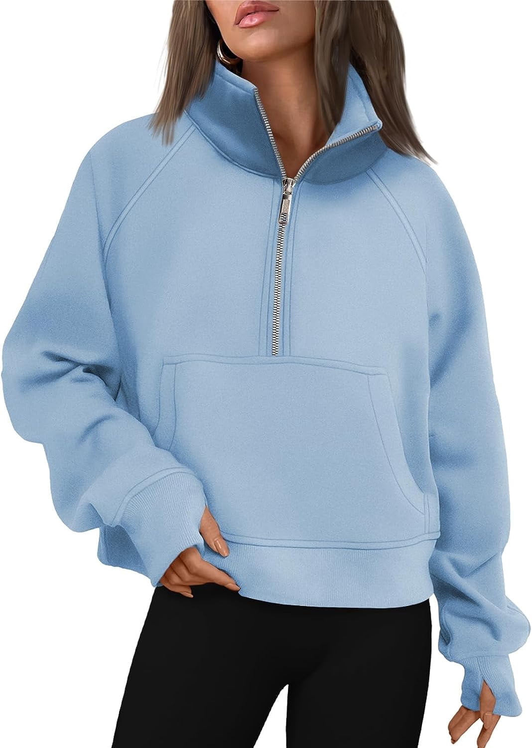 Womens Sweatshirts Half Zip Cropped Pullover Fleece Quarter Zipper ...