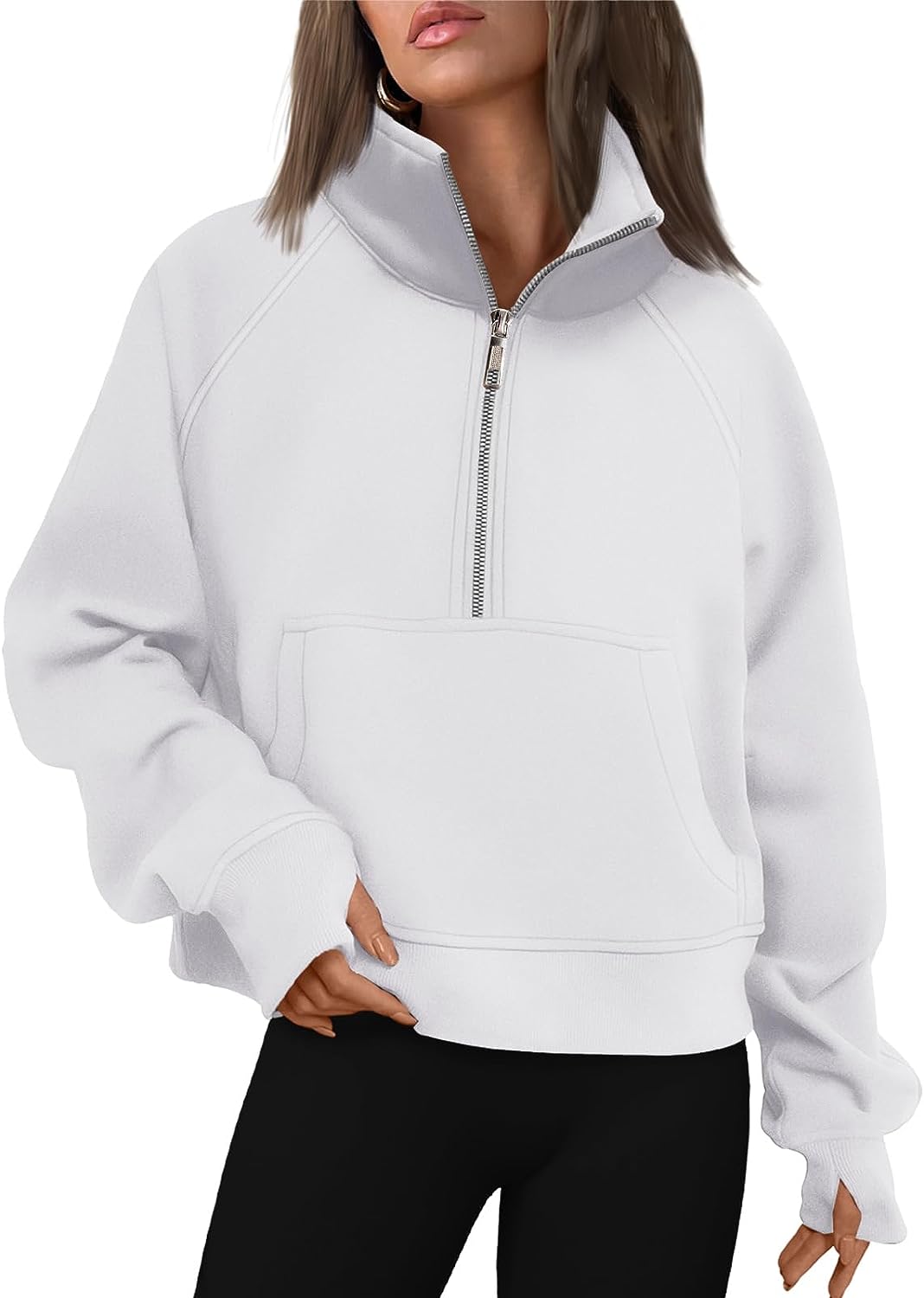 Womens Sweatshirts Half Zip Cropped Pullover Fleece Quarter Zipper ...